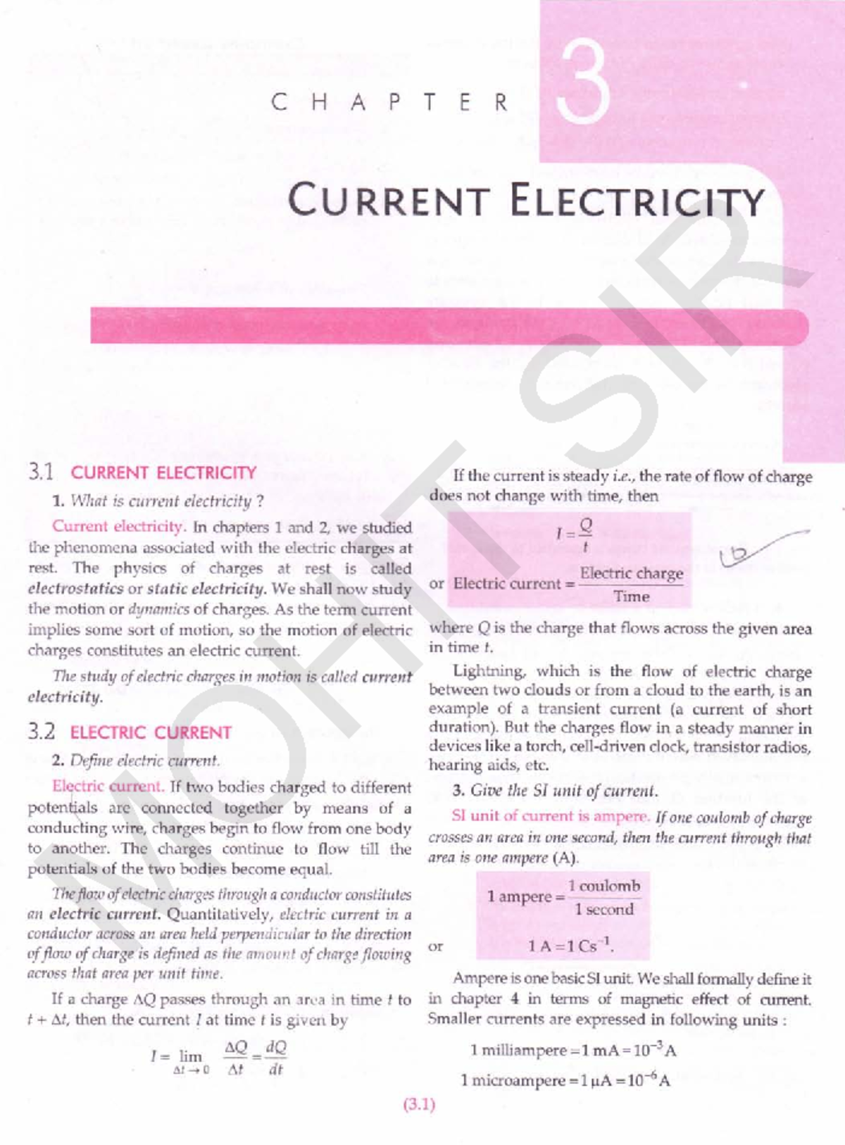 CH3 Current Electricity - C H A PT E RYXWVUTSRQPONMLKJIHGFEDCBA C u R R ...
