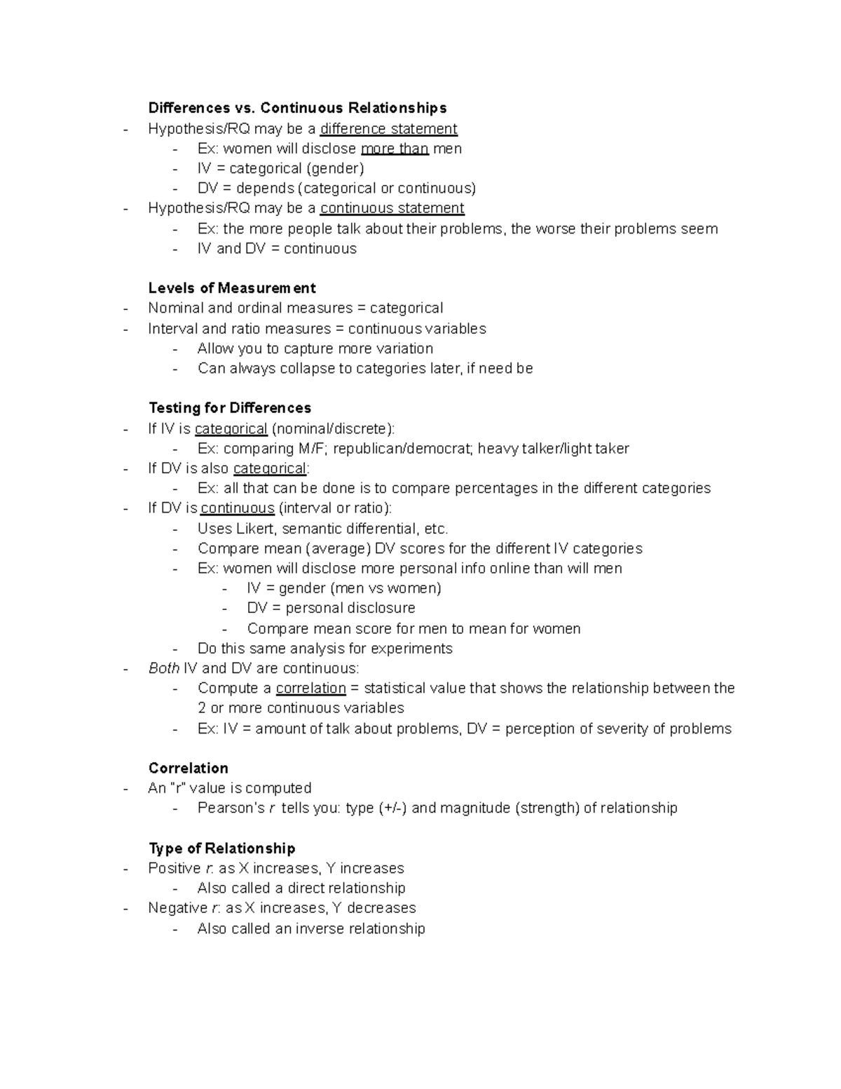 COMM 88 Lecture 11 - notes - Differences vs. Continuous Relationships ...