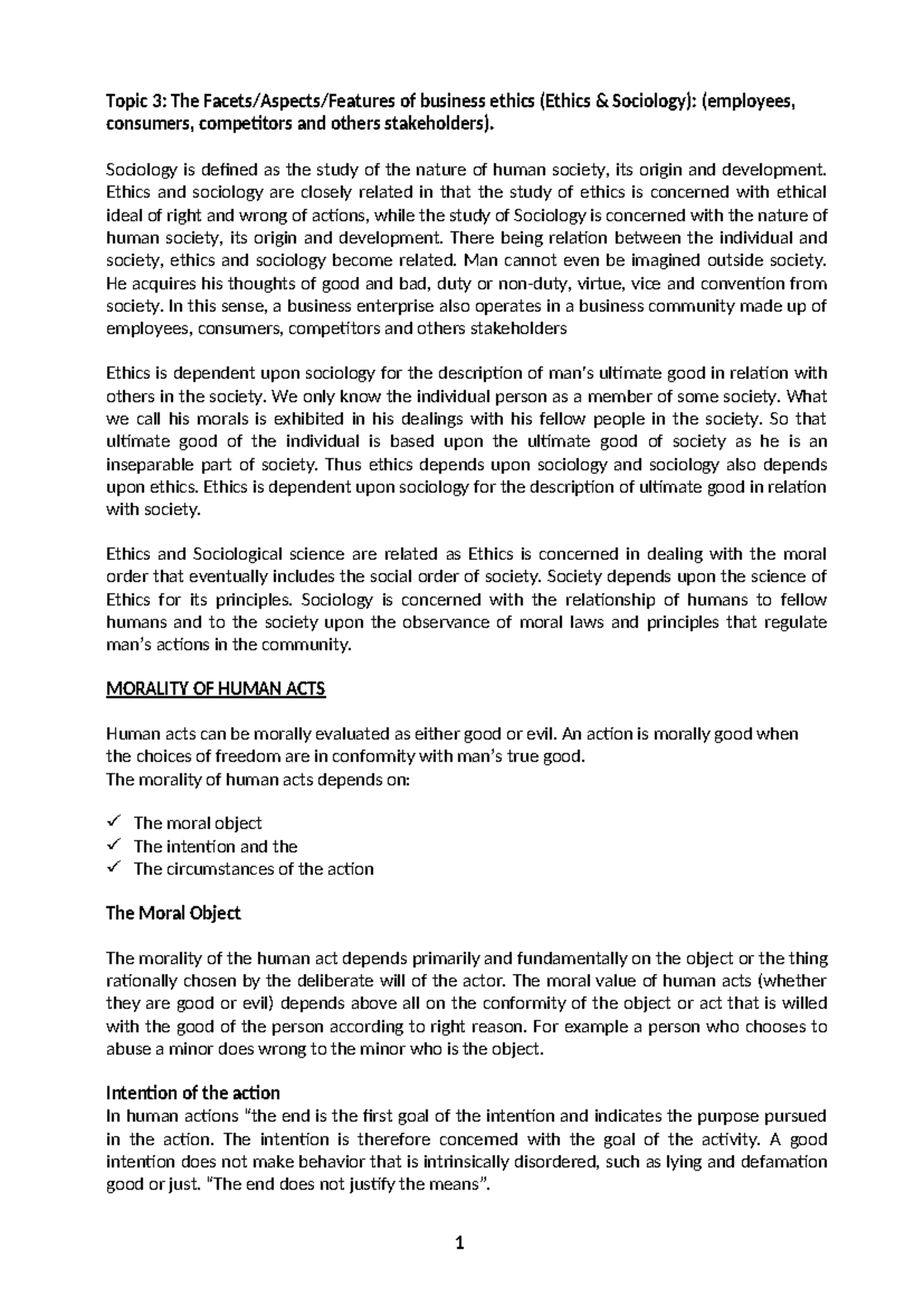 3. Aspects of Business Ethics - Topic 3: The Facets/Aspects/Features of business ethics (Ethics ...