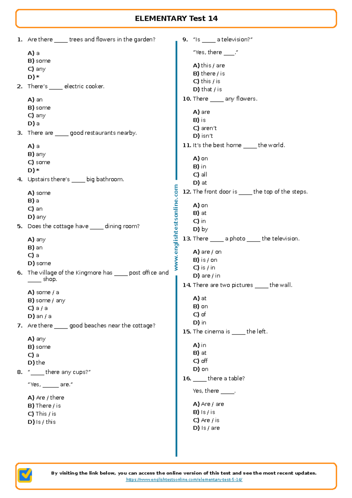 A2 test sample - Preparacion examen A2 ingles - Are there _____ trees ...