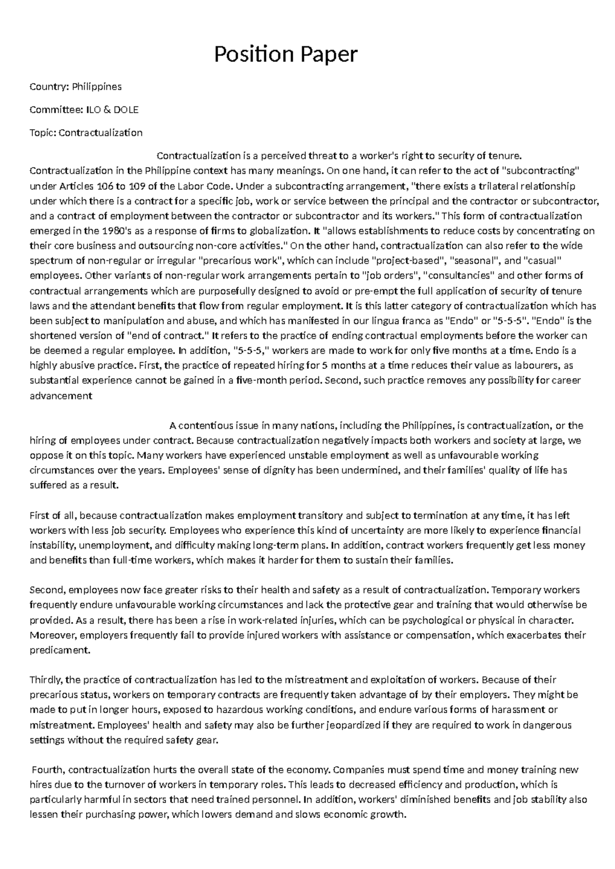 Positionpapernicres - hshshshw - Position Paper Country: Philippines ...