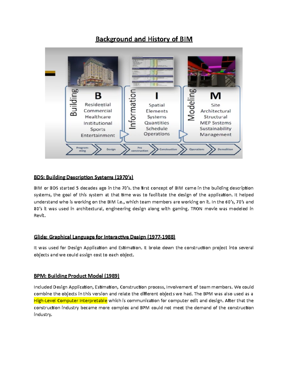 History of BIM - lecture notes - Background and History of BIM BDS ...