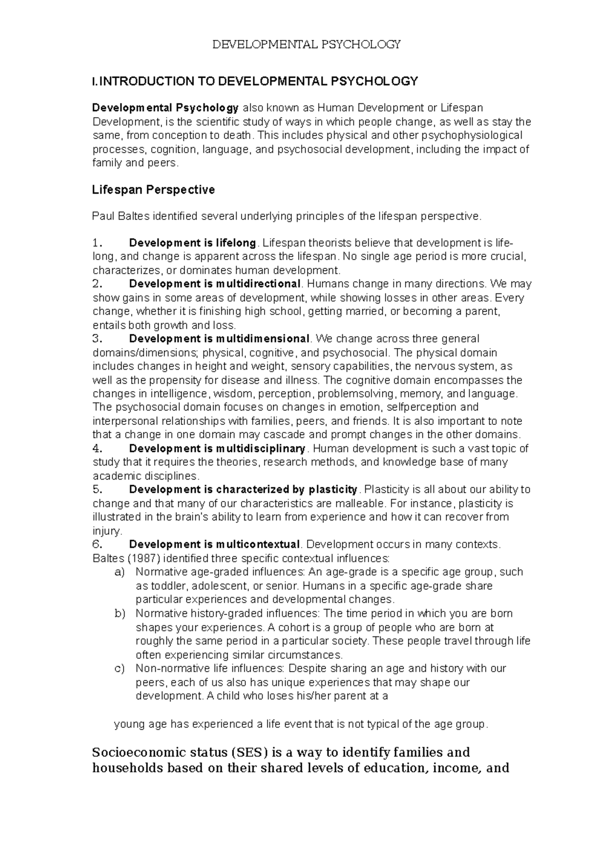 Dev - Lec - I. INTRODUCTION TO DEVELOPMENTAL PSYCHOLOGY Developmental ...