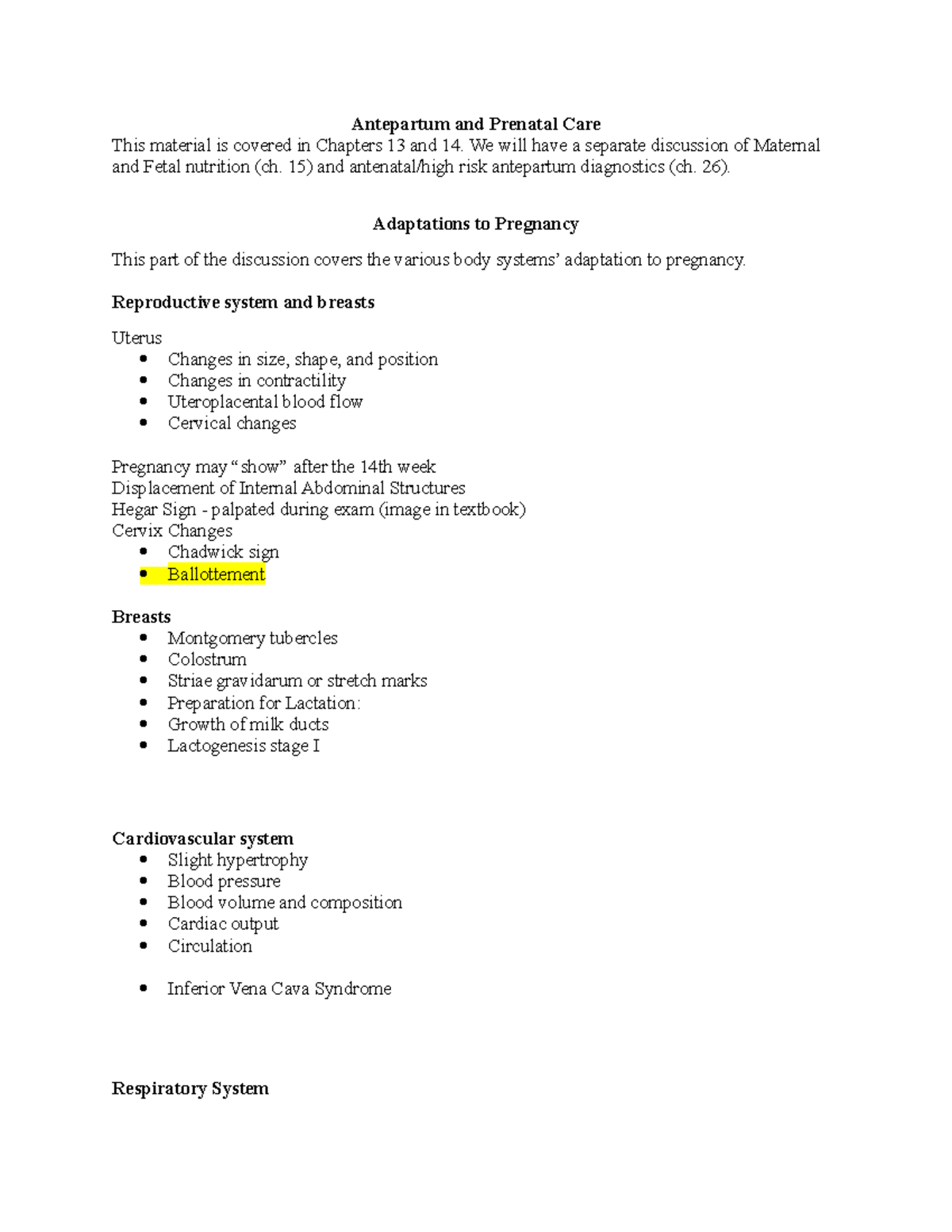 Note Guide Prenatal Guide spring 2020 - Antepartum and Prenatal Care ...