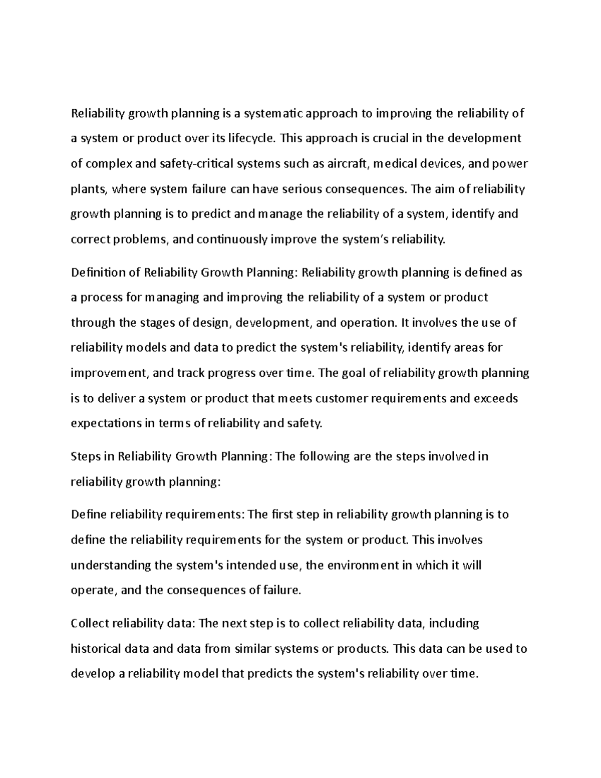 Reliability Allocation - Reliability growth planning is a systematic ...