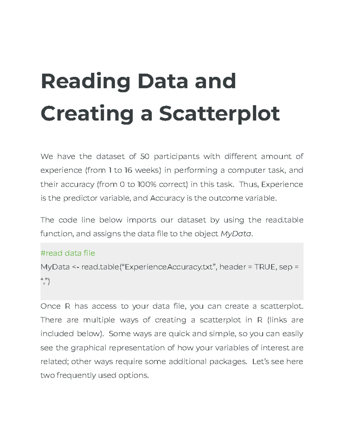 Reading Data and Creating a Scatterplot - Reading Data and Creating a ...