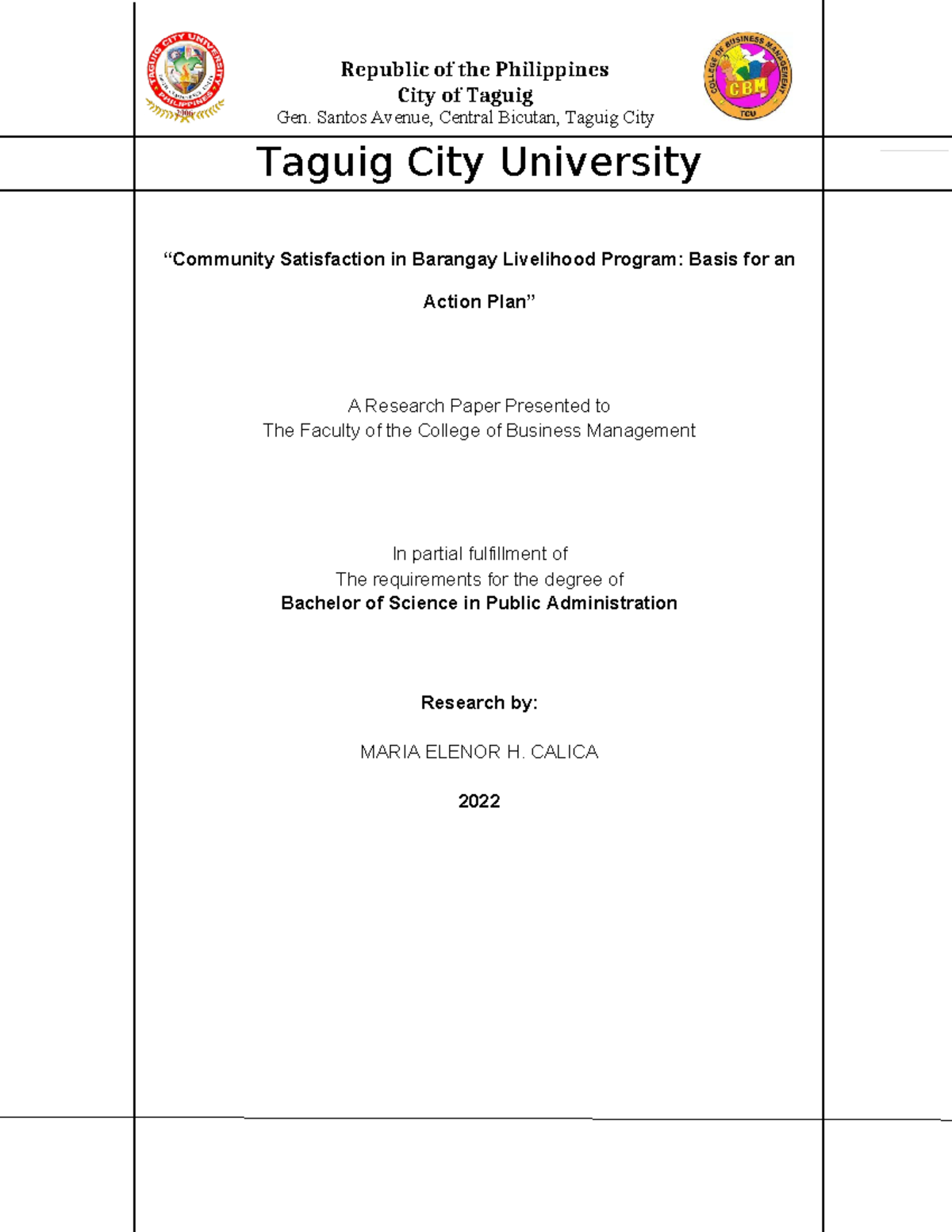 Ellen Chapter 1-3 - Taguig City University City of Taguig Gen. Santos Avenue, Central Bicutan ...