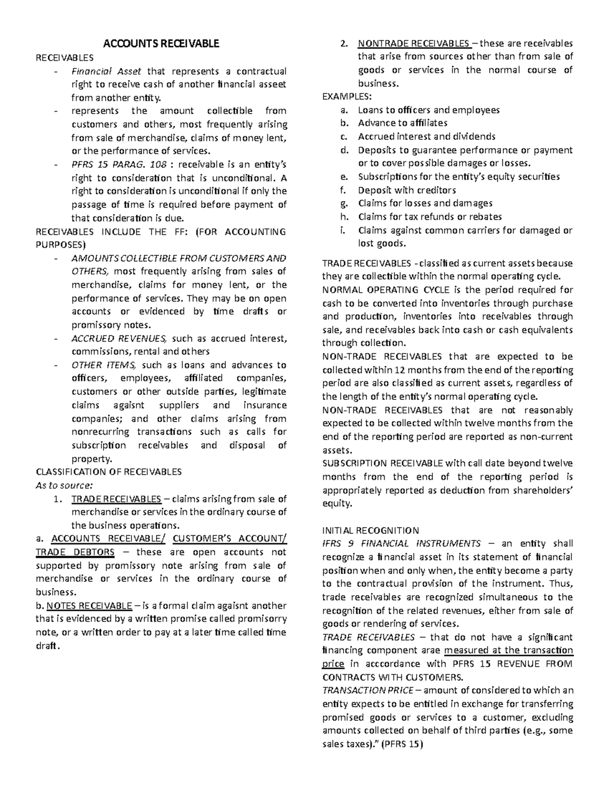 Accounts & Notes Receivable - ACCOUNTS RECEIVABLE RECEIVABLES Financial ...
