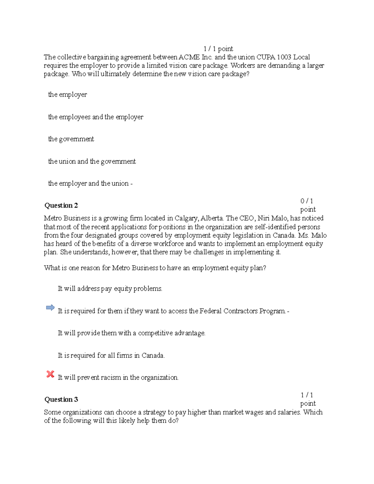 HR QUIZ-2 - Lecture notes 1-12 - The collective bargaining agreement ...