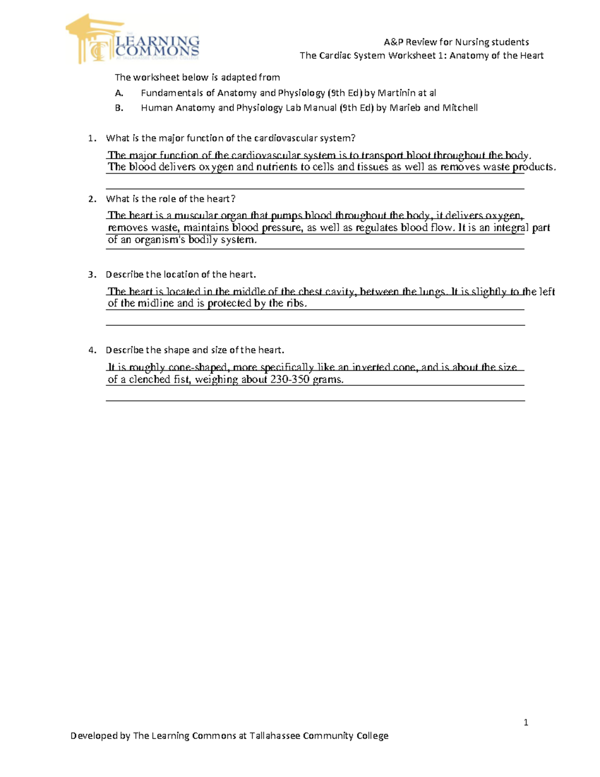 The-Heart-worksheet-1 - The Cardiac System Worksheet 1: Anatomy of the ...