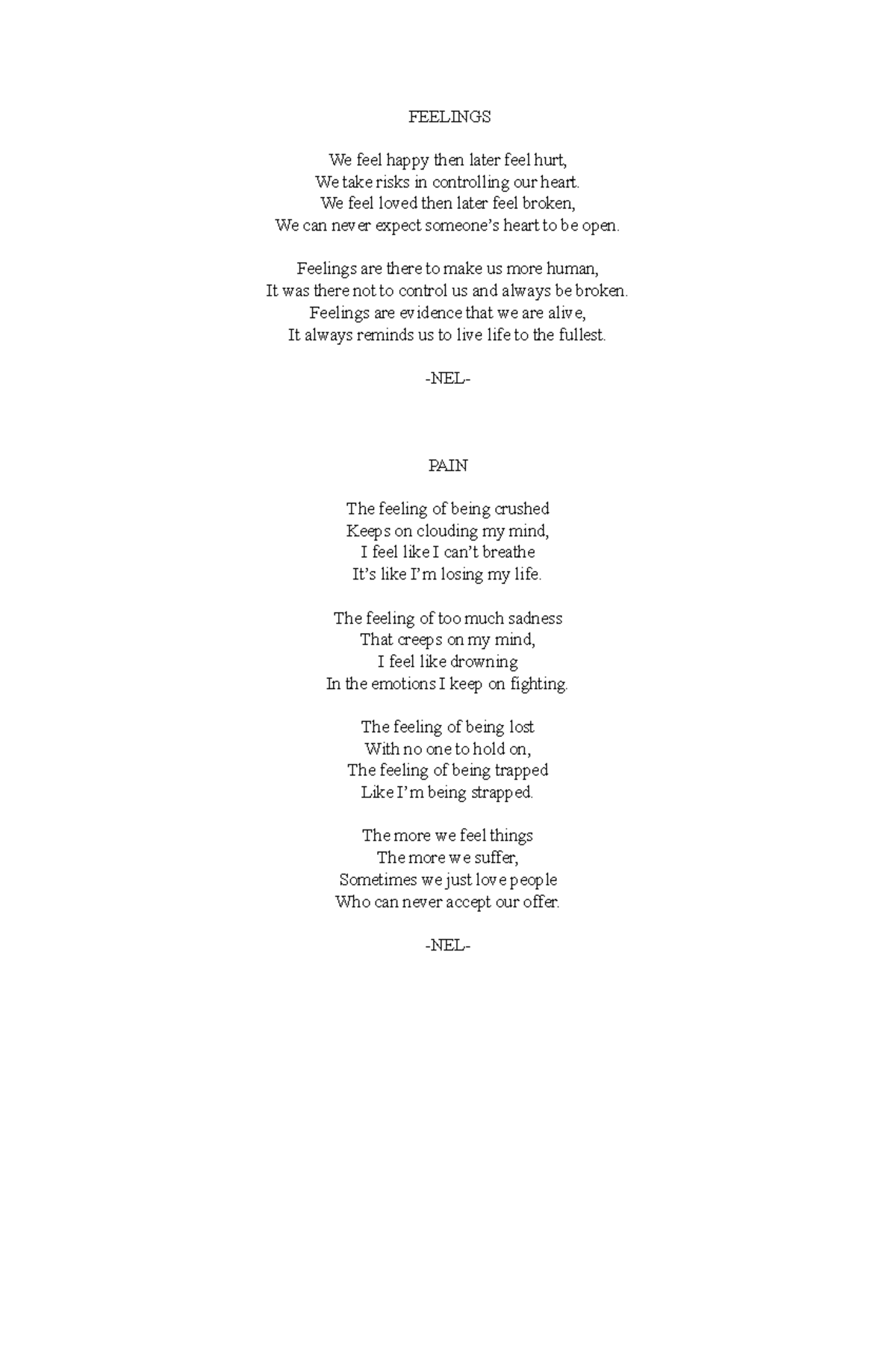 My originally written poems - FEELINGS We feel happy then later feel ...