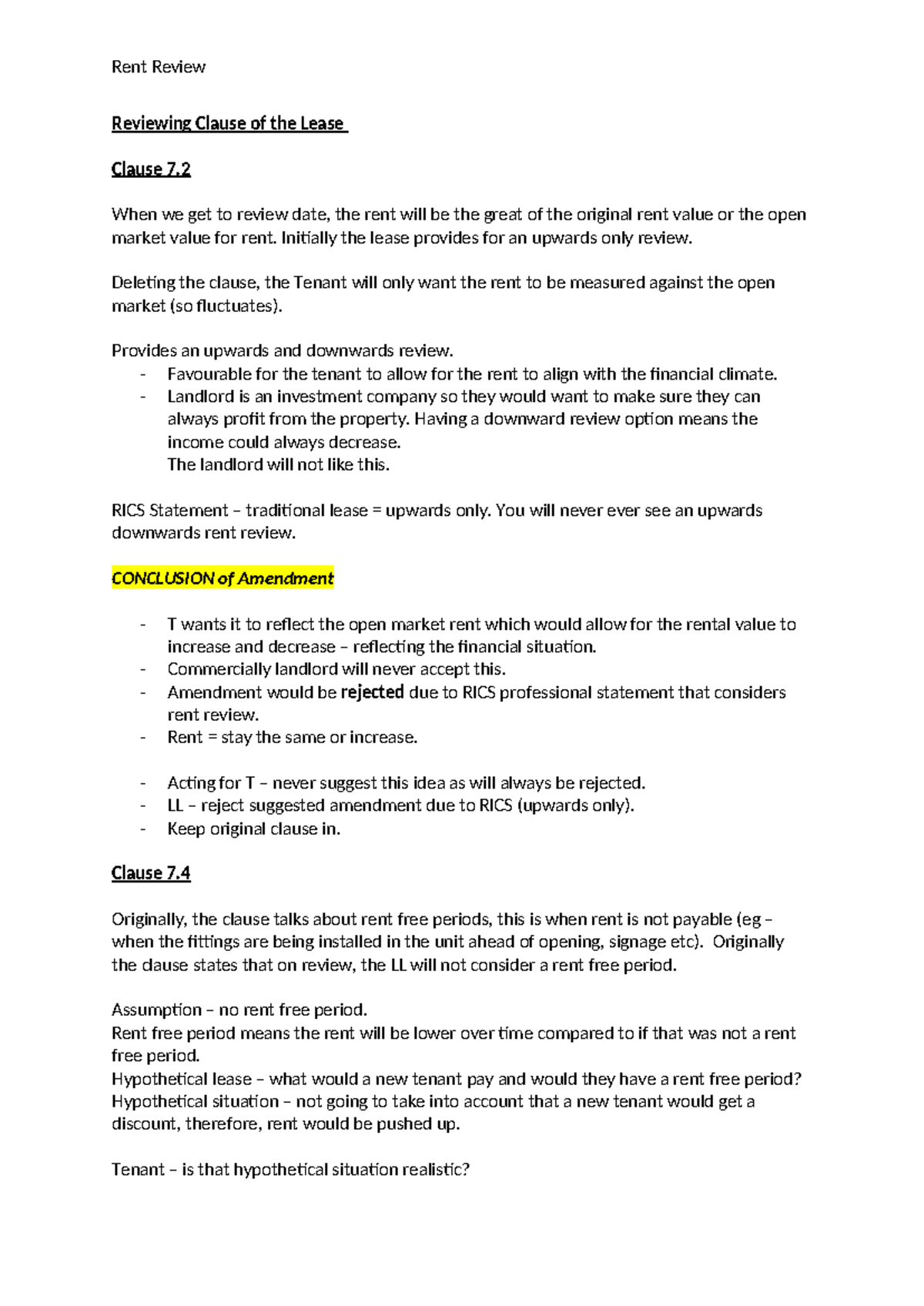 Reviewing Clause of the Lease - Thoughts with Amendments - Reviewing ...