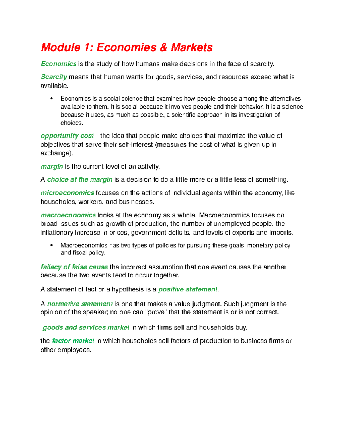 98734431 Microeconomics Study Guide - Module1:Economies&Markets ...
