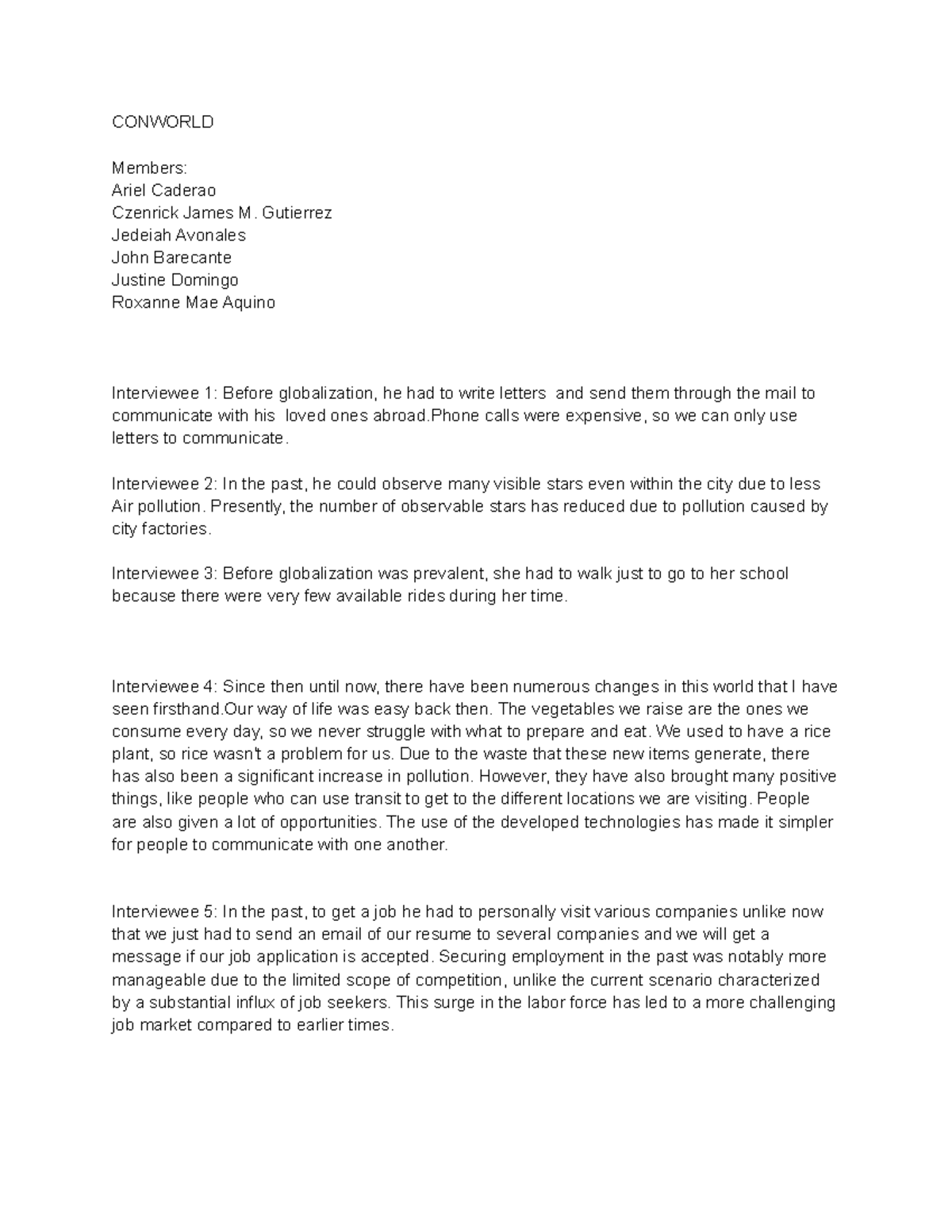 Conwrld - ESsay - CONWORLD Members: Ariel Caderao Czenrick James M ...