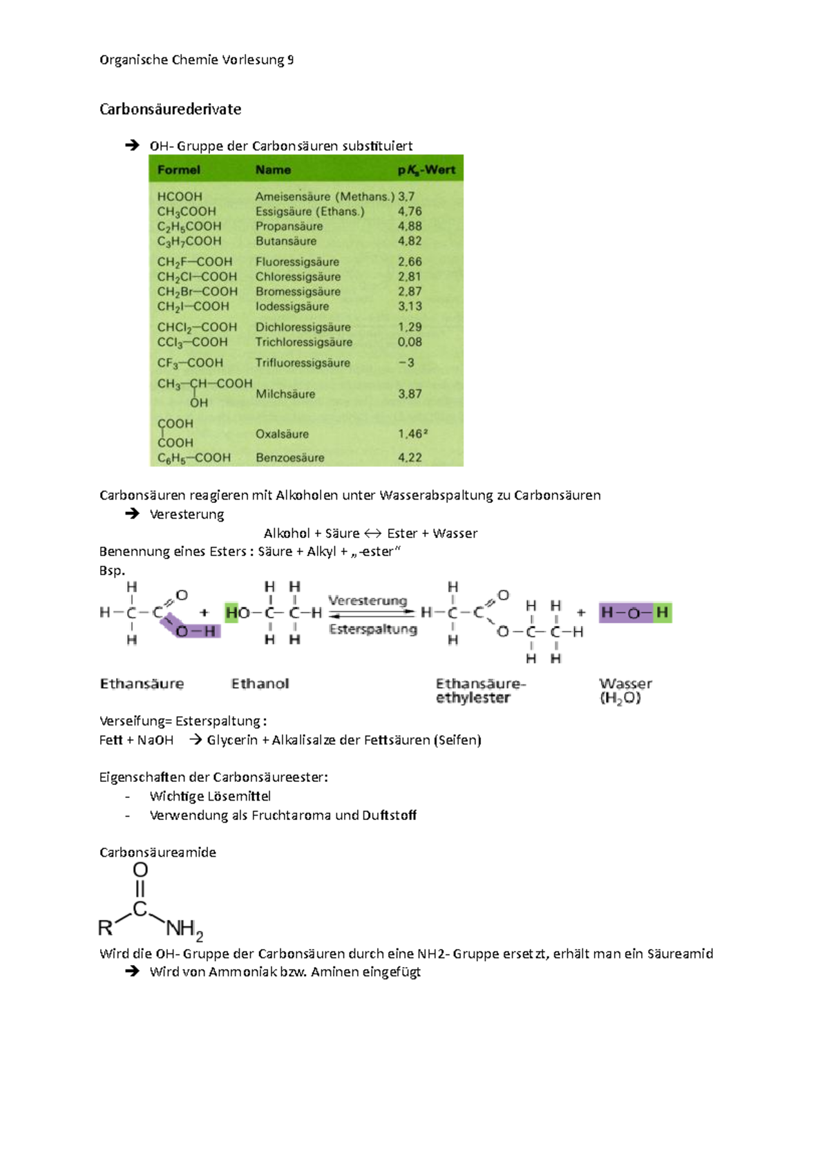 Chemie Vorlesung 9 - Verseifung= Esterspaltung : Fett + NaOH Glycerin ...