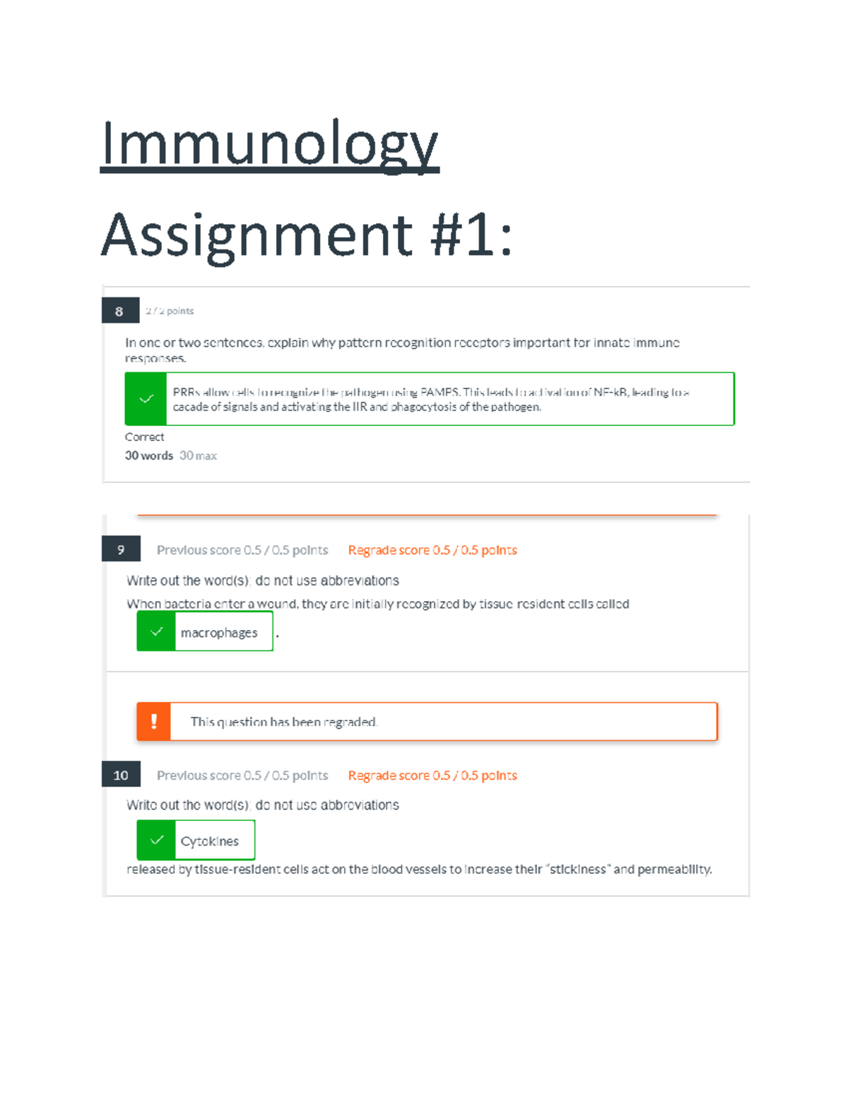 Answers to the assignments - Immunology Assignment #1: B. the ...