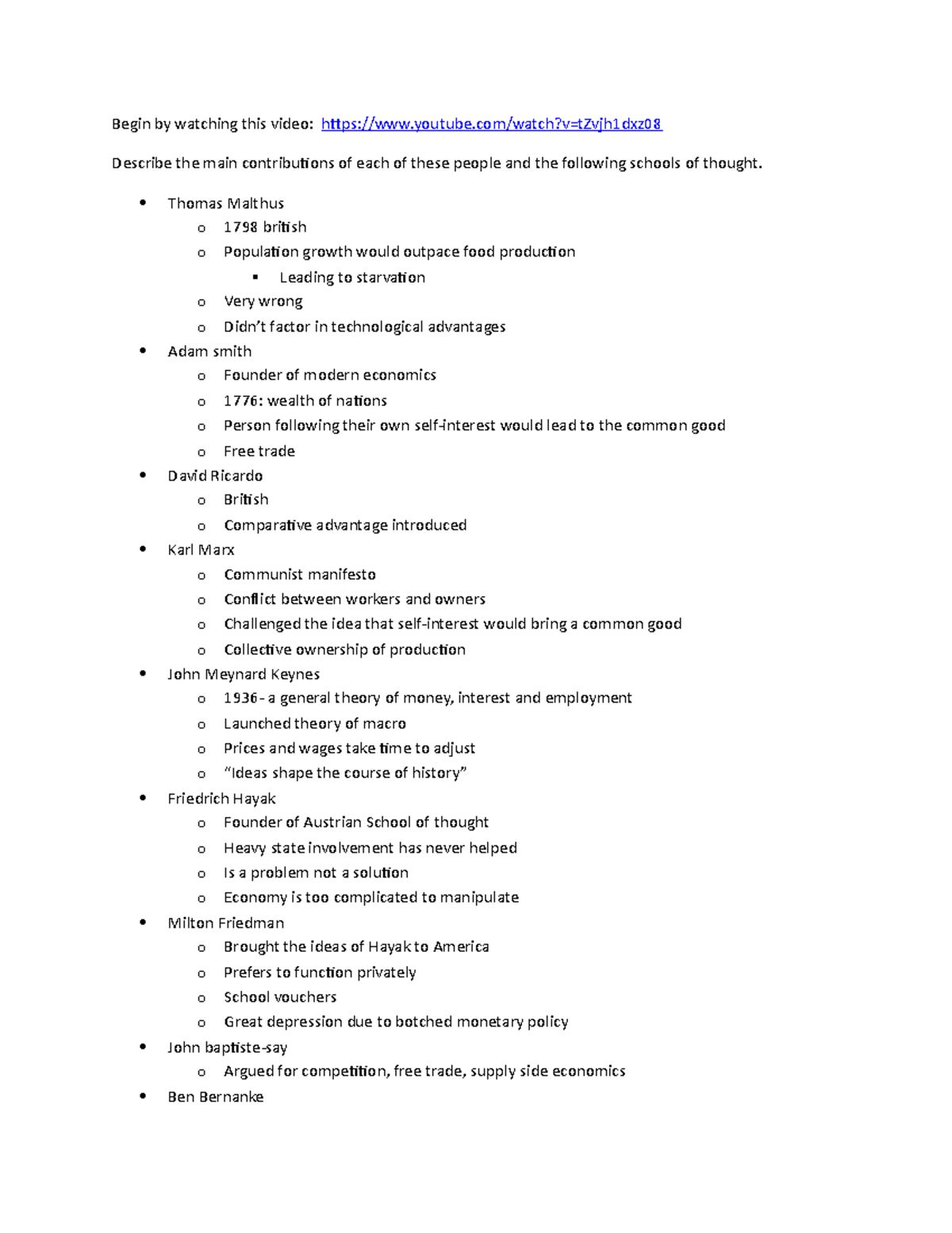 Economic Schools of Thought Introduction - Begin by watching this video ...