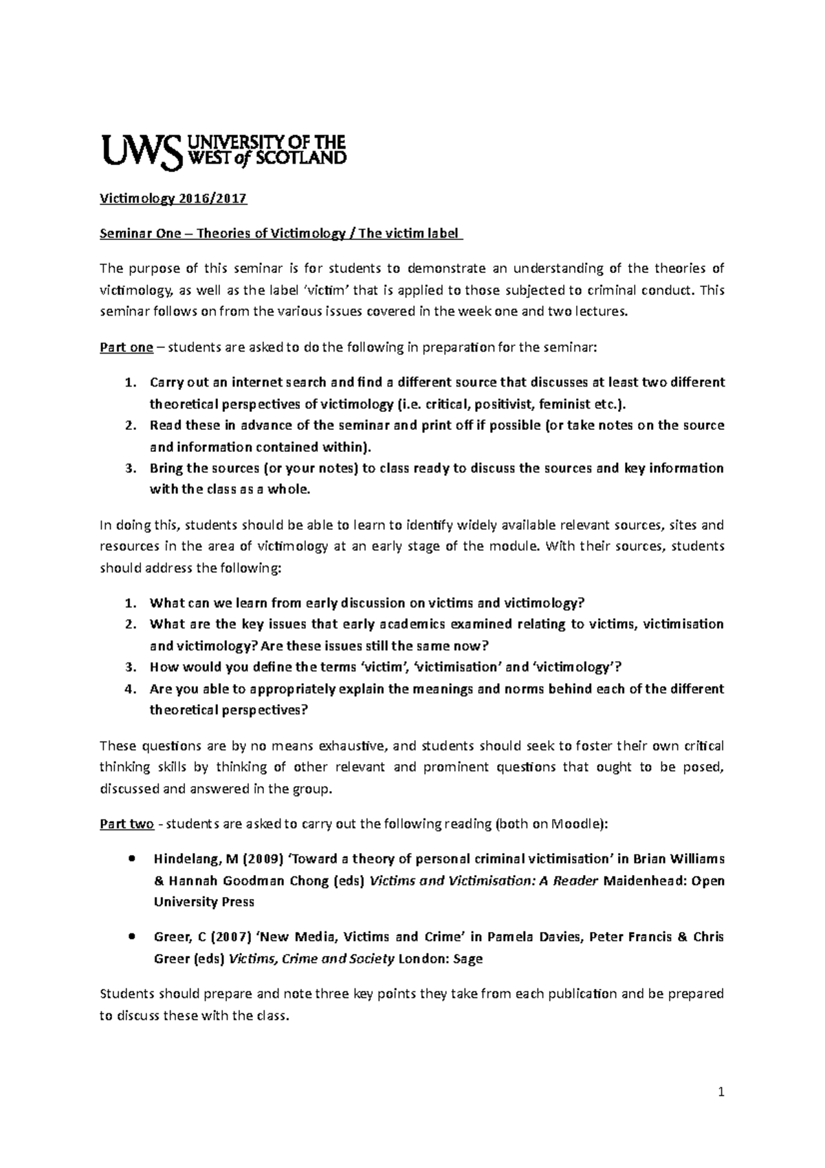 Seminar One- Victimology Theories.Victim Label - Victimology 2016 ...