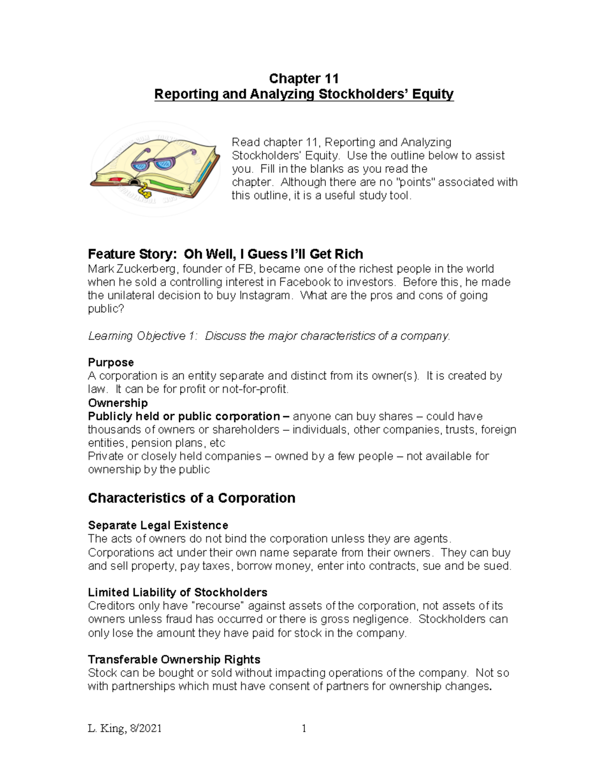 W Chapter 11 - coursework - Chapter 11 Reporting and Analyzing Stockholders’ Equity Read chapter ...