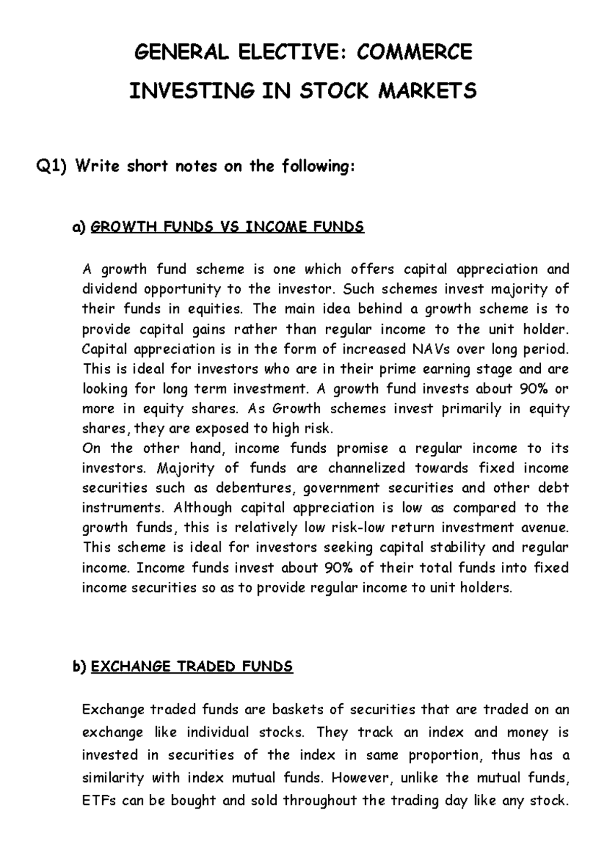 GE Assignment 2 - Summary Bachelor of Arts - GENERAL ELECTIVE: COMMERCE ...