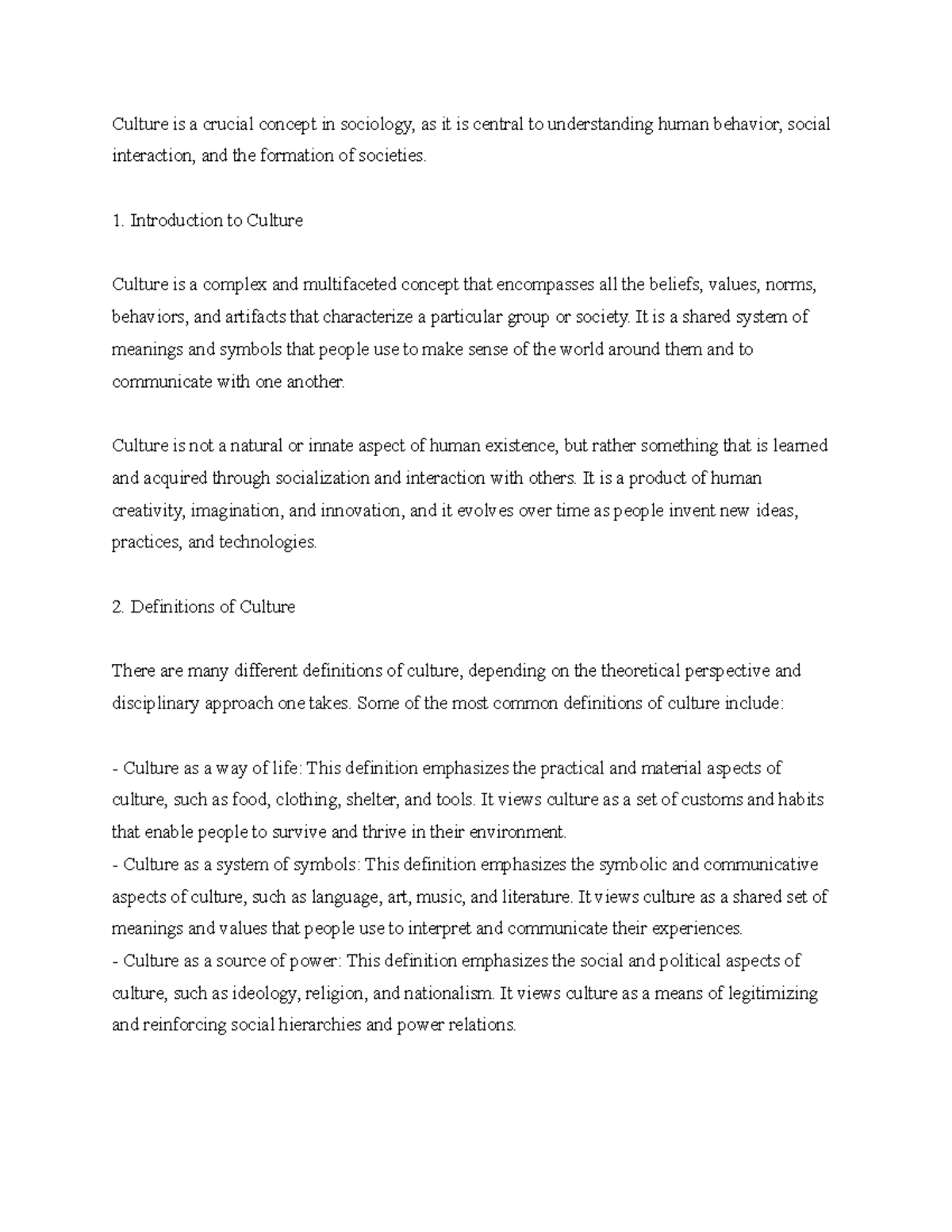 Culture - Introduction to Culture Culture is a complex and multifaceted ...