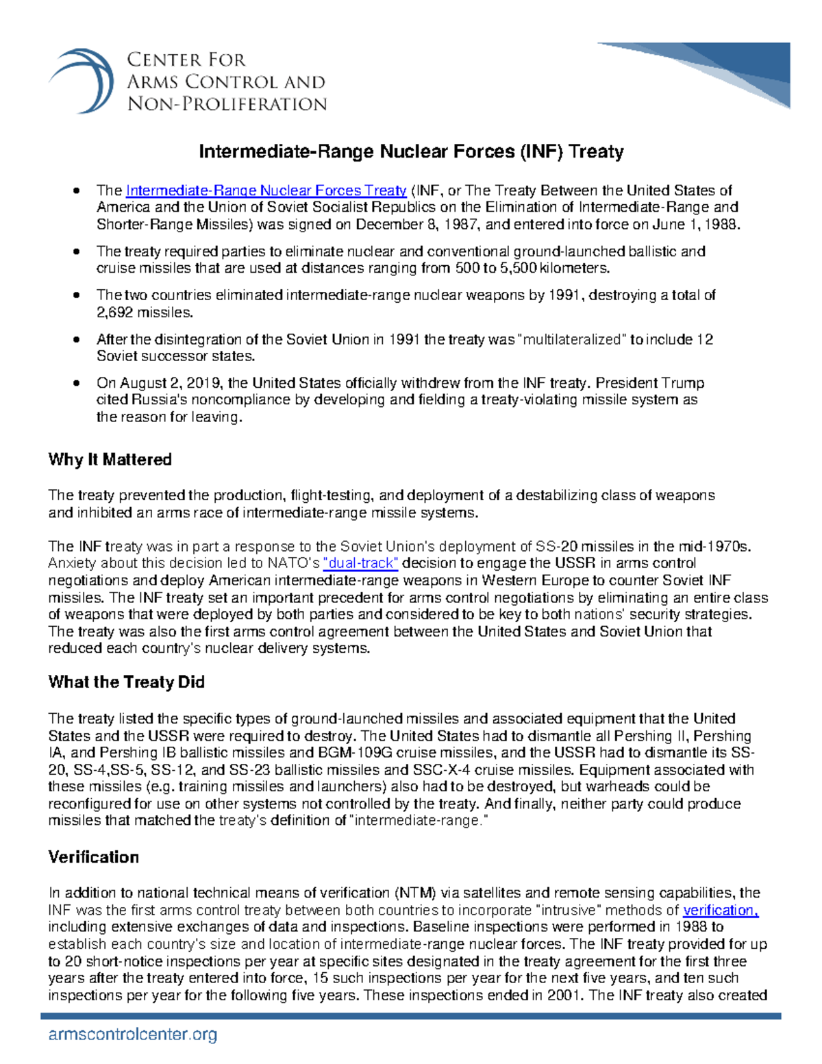 INF-Treaty - armscontrolcenter Intermediate-Range Nuclear Forces (INF ...