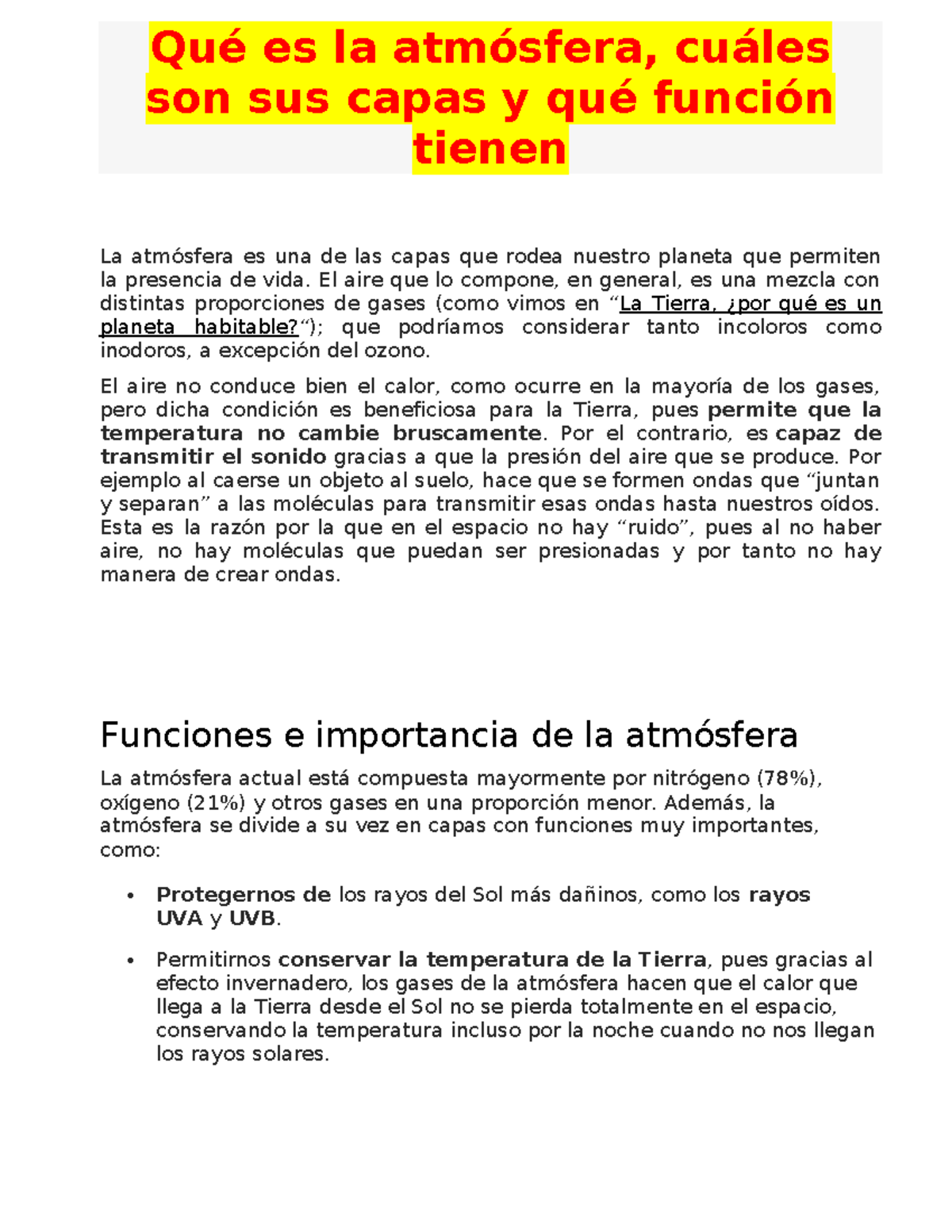 Tarea - Qué es la atmósfera, cuáles son sus capas y qué función tienen ...