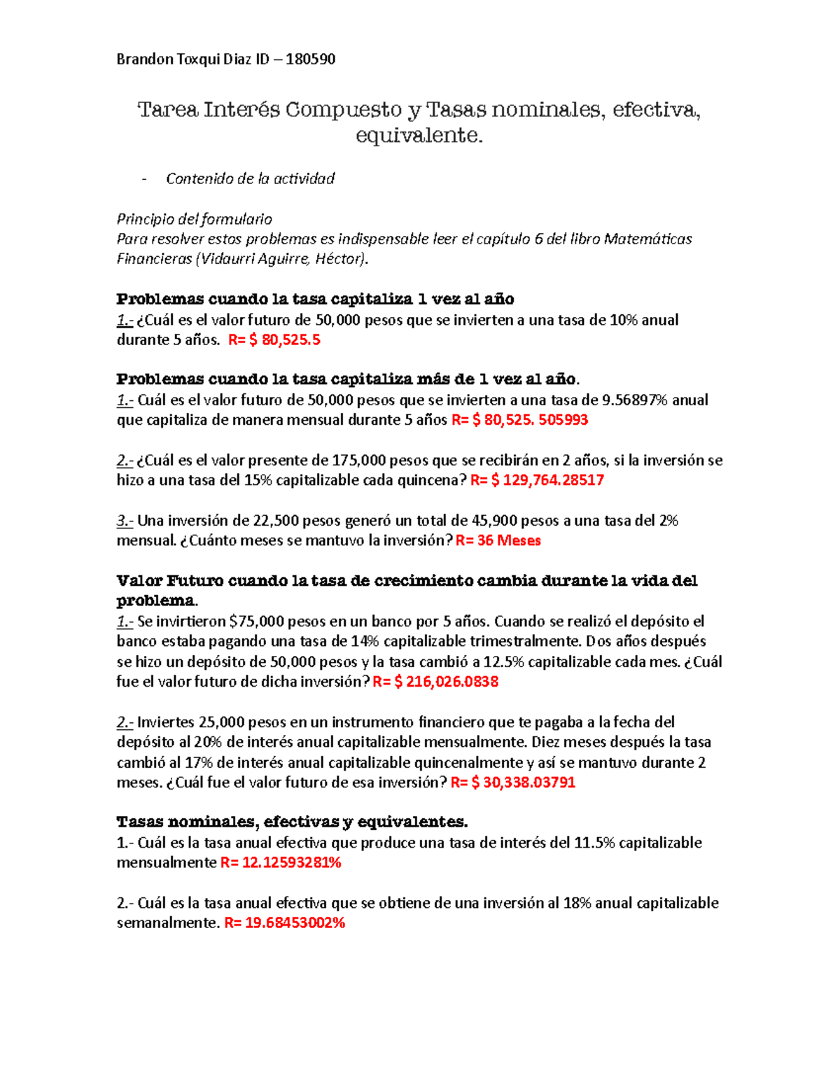 Tarea Interés Compuesto y Tasas nominales - Brandon Toxqui Diaz ID ...