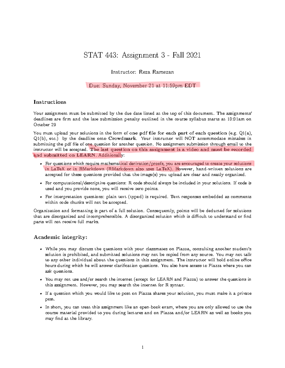 SATT443 assignment practice - STAT 443: Assignment 3 - Fall 2021 ...