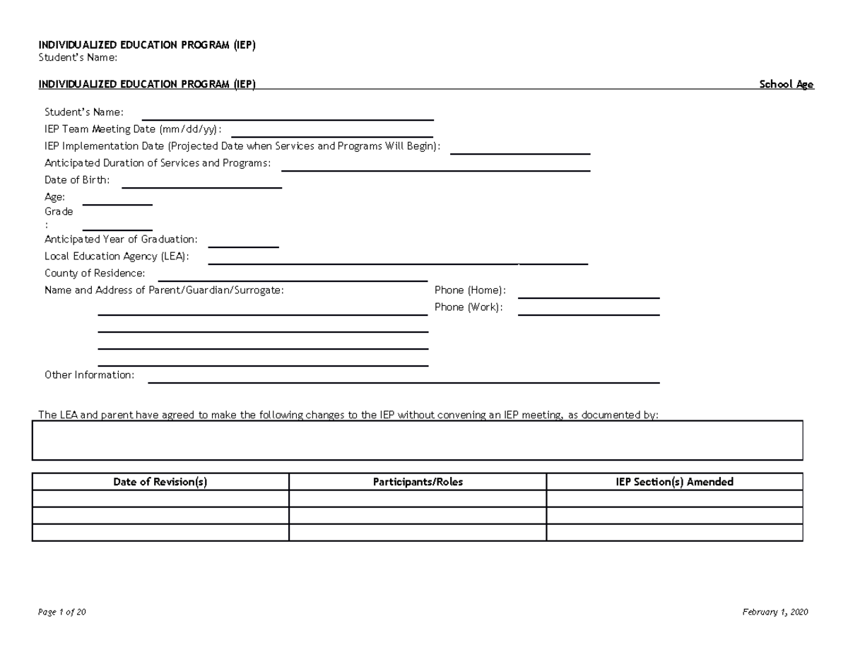 IEP-5Jan21 - Practice - Student’s Name: INDIVIDUALIZED EDUCATION ...