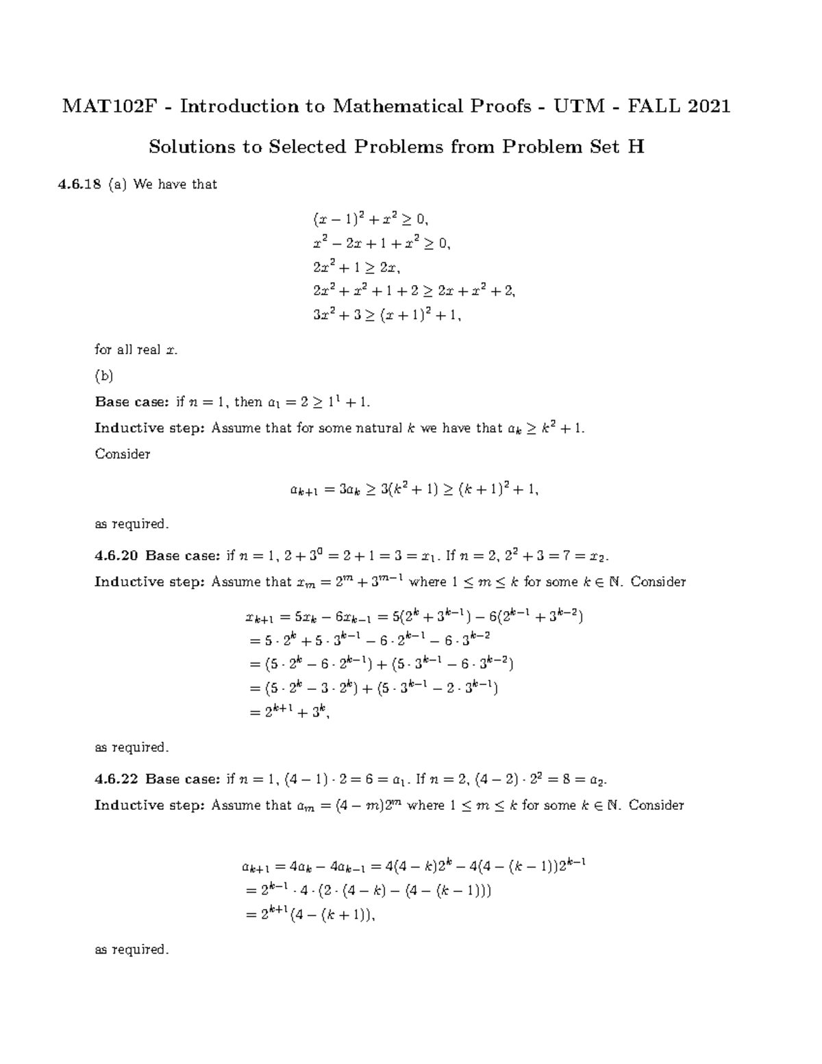Partial Solutions PSH - practice - MAT102F - Introduction to Mathematical Proofs - UTM - FALL ...