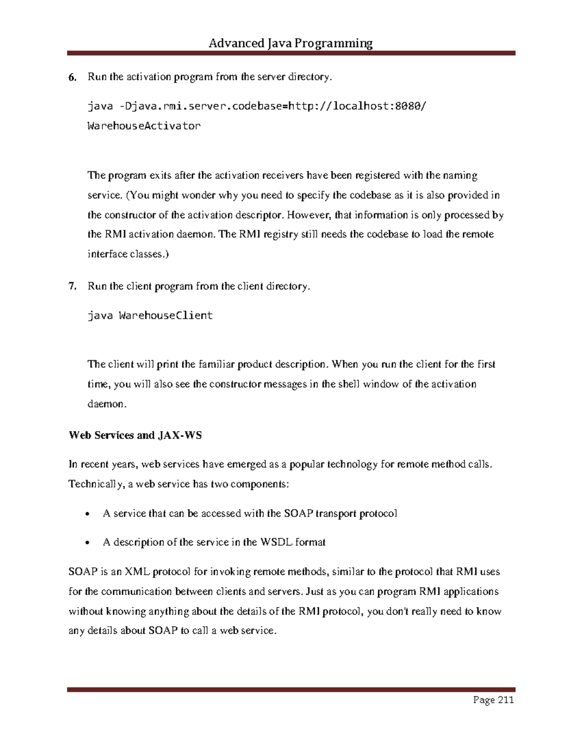 Advanced Java Programming Notes Run The Activation Program From The Server Directory Java