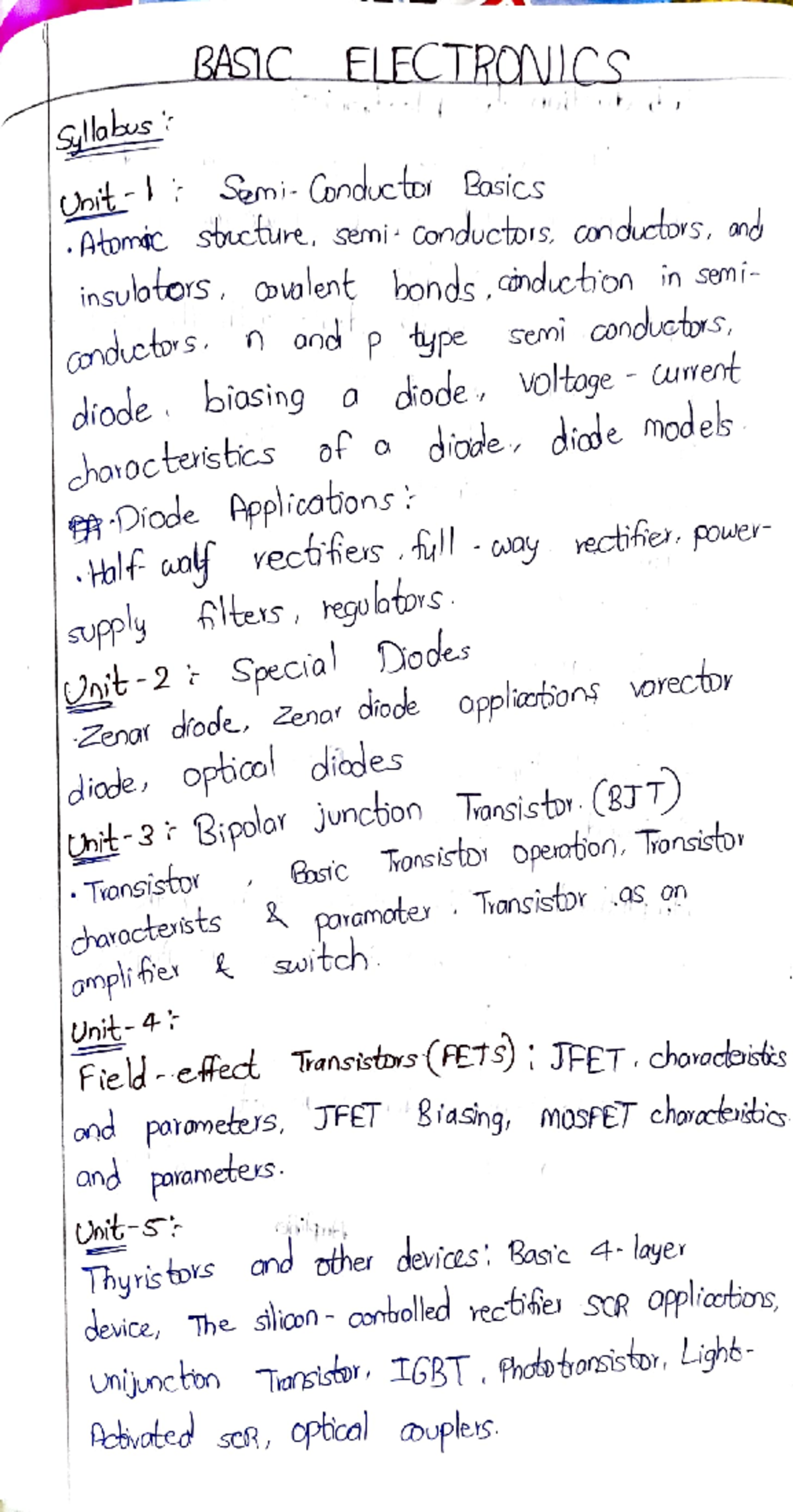 BE notes - 3-1 BE sem exam material - BASIC ELECTRONICS Unit I ...