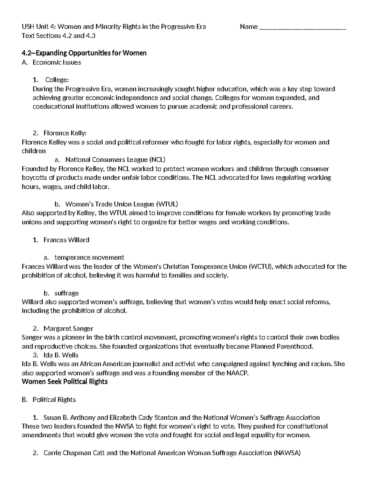 USH Unit 4.2-4.3 notes - kuguguyg - USH Unit 4: Women and Minority ...