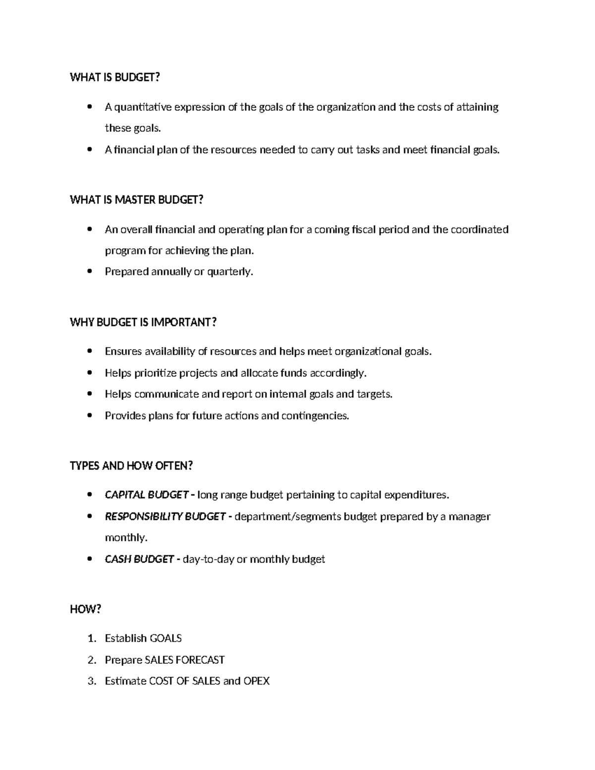 WHAT IS Budget - Lecture Notes - WHAT IS BUDGET? A quantitative ...