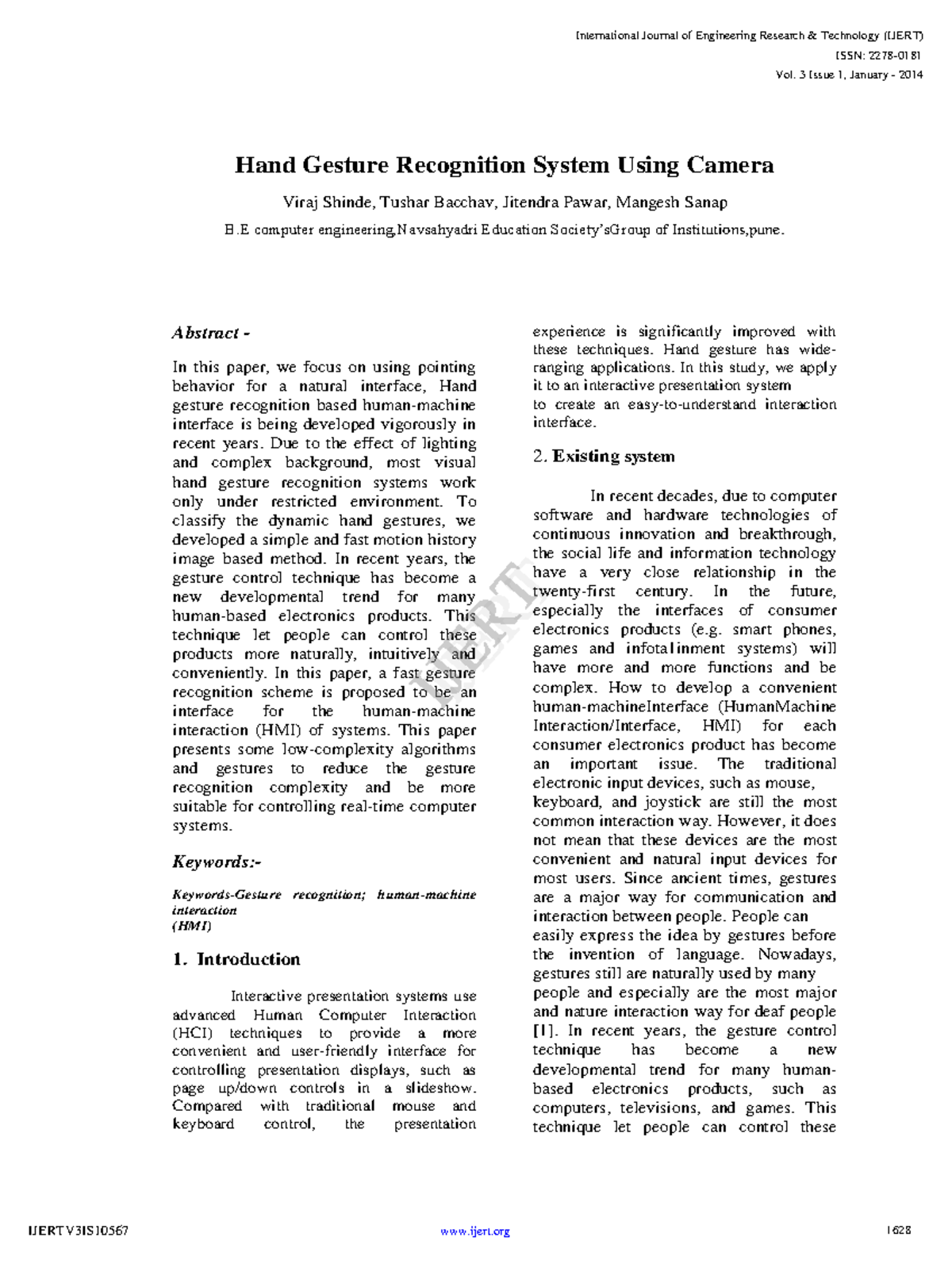 Hand gesture recognition system using camera Ijertv 3IS10567 - Hand ...