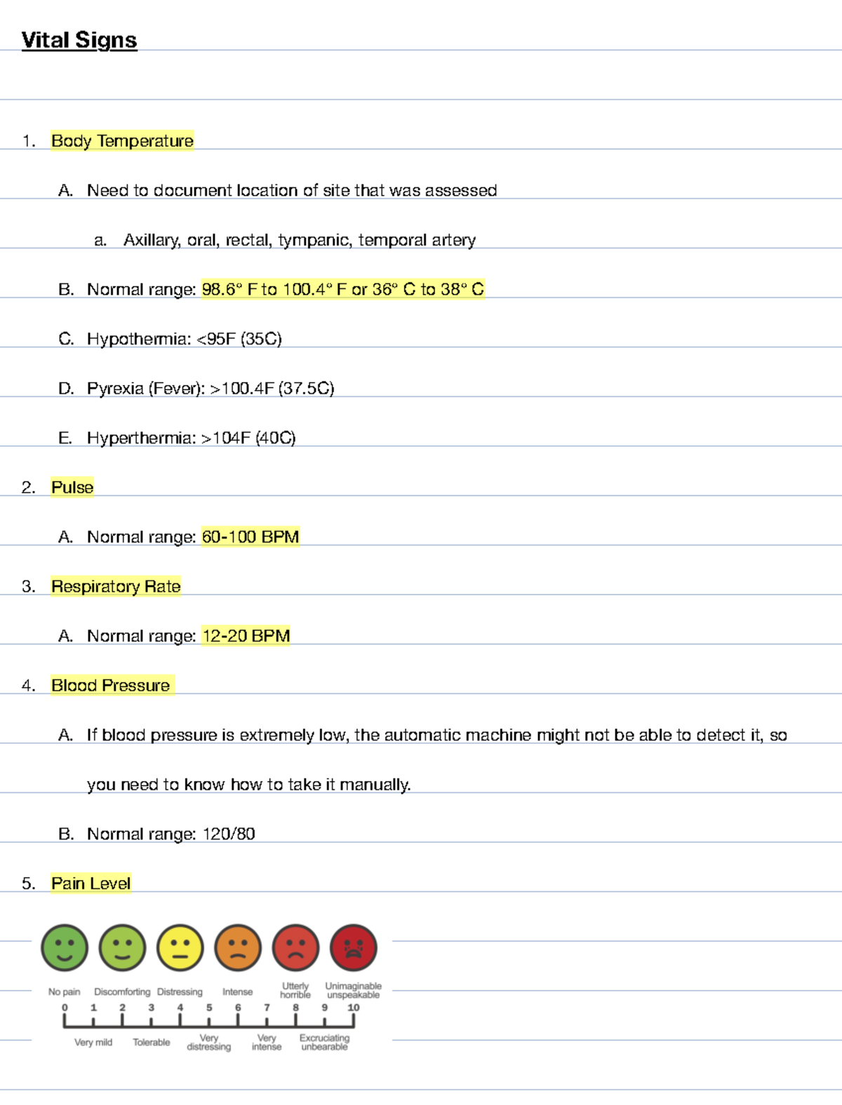 Vital Signs Comprehensive Notes for Nursing 101 - Vital Signs Body ...