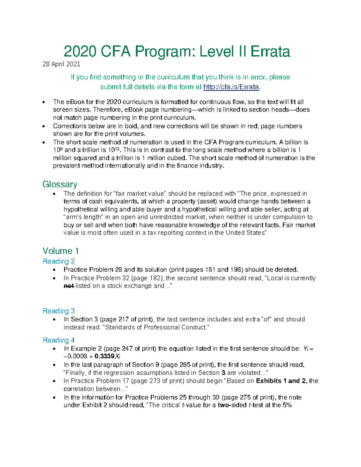 Cfa level ii errata - 2020 CFA Program: Level II Errata 28 April 2021 ...
