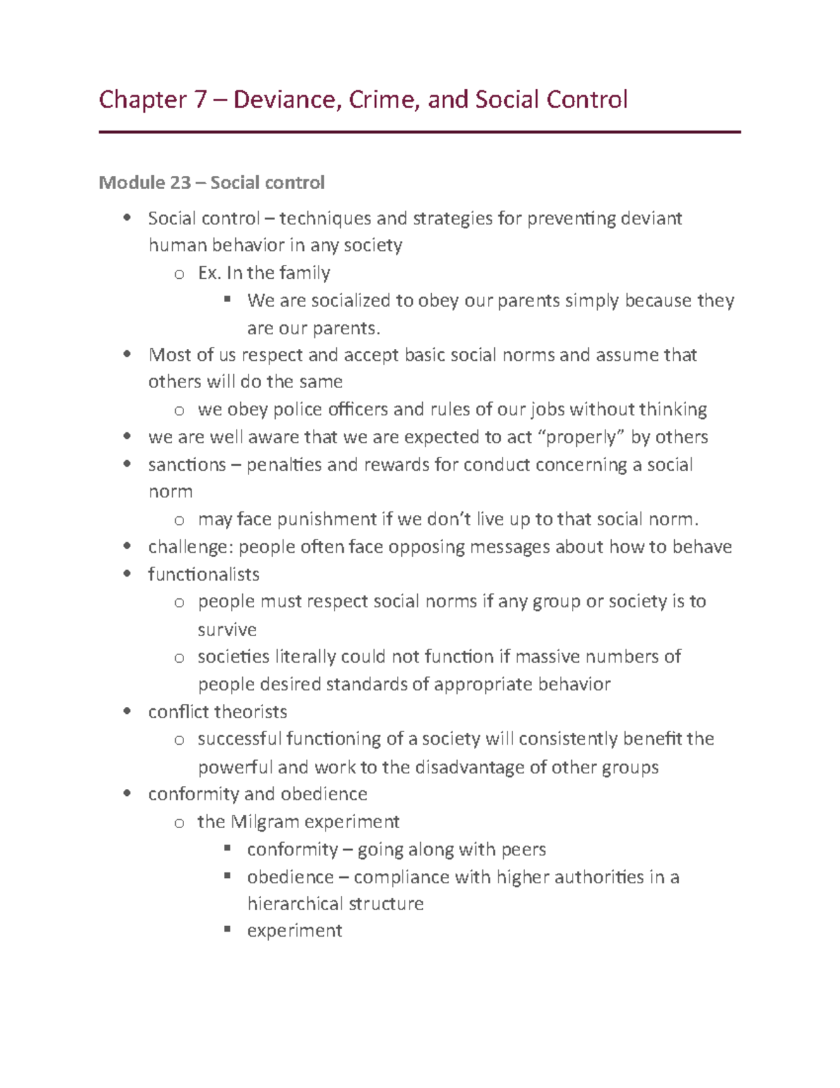 Chapter 7 - Lecture notes 7 - Chapter 7 – Deviance, Crime, and Social ...