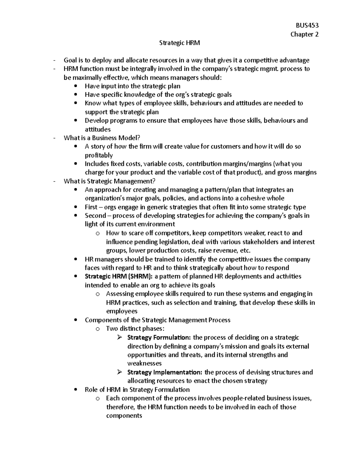 Chapter 2 - Summary Human Resource Managemet - Chapter 2 Strategic HRM ...