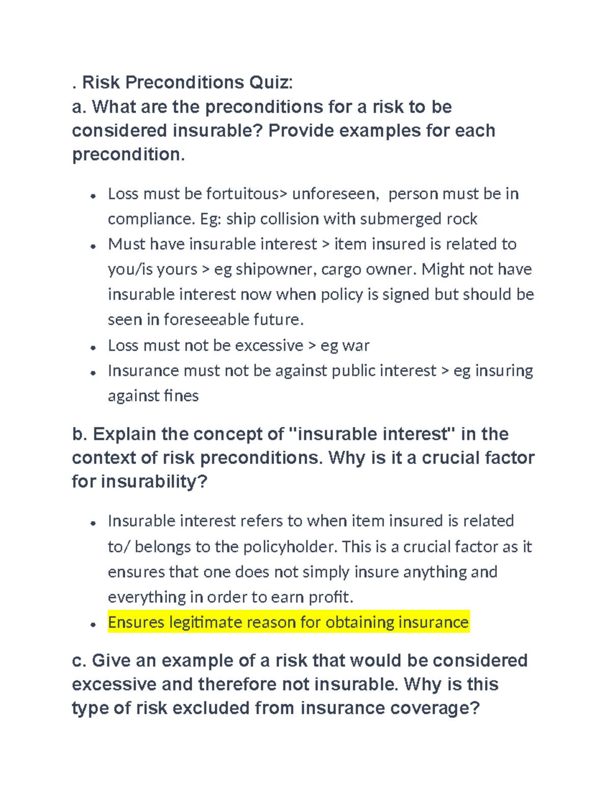 Mt1003 Lecture 1 selfquiz for revision - . Risk Preconditions Quiz: a ...