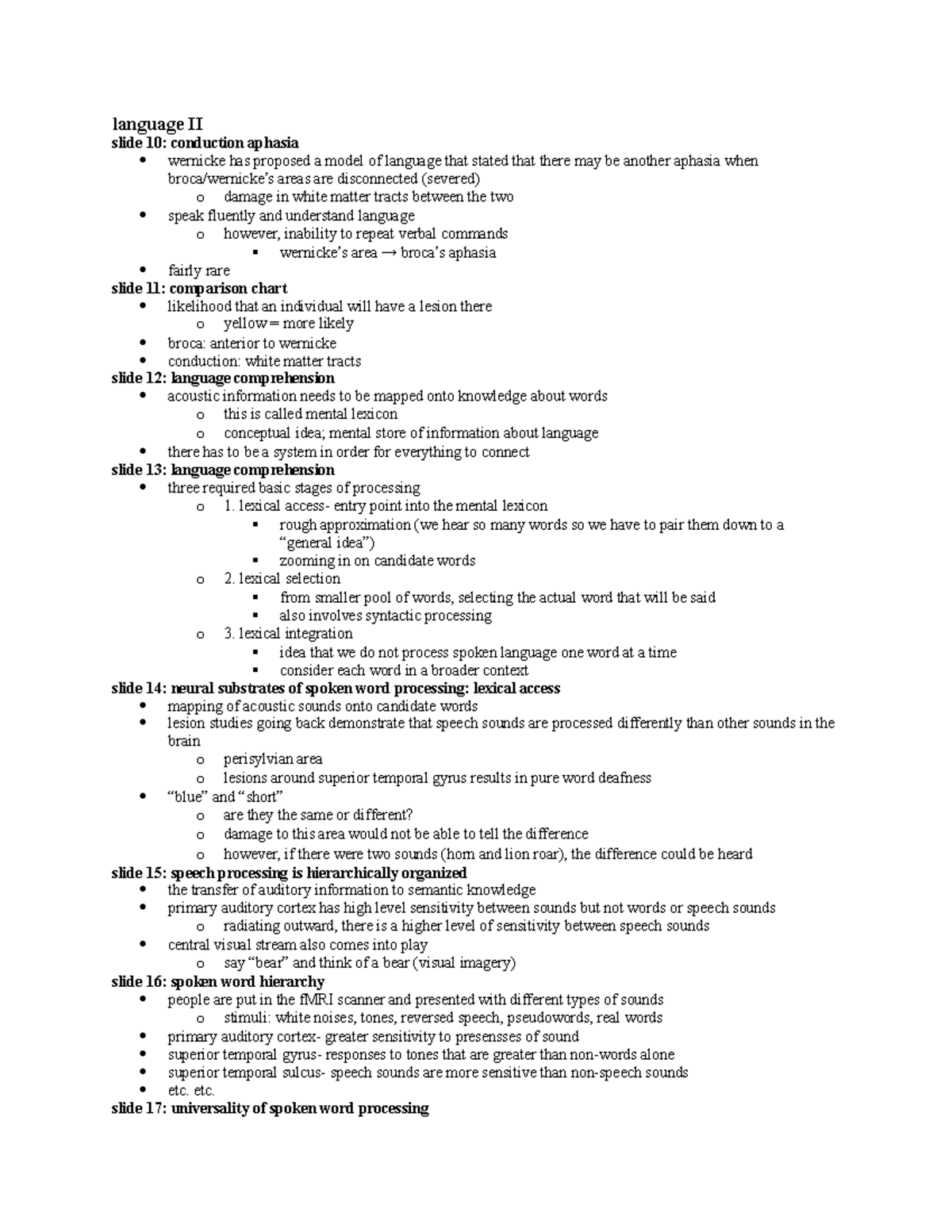 Language Ii Lecture Notes Cognitive Neuroscience Language Ii Slide 10 Conduction Aphasia