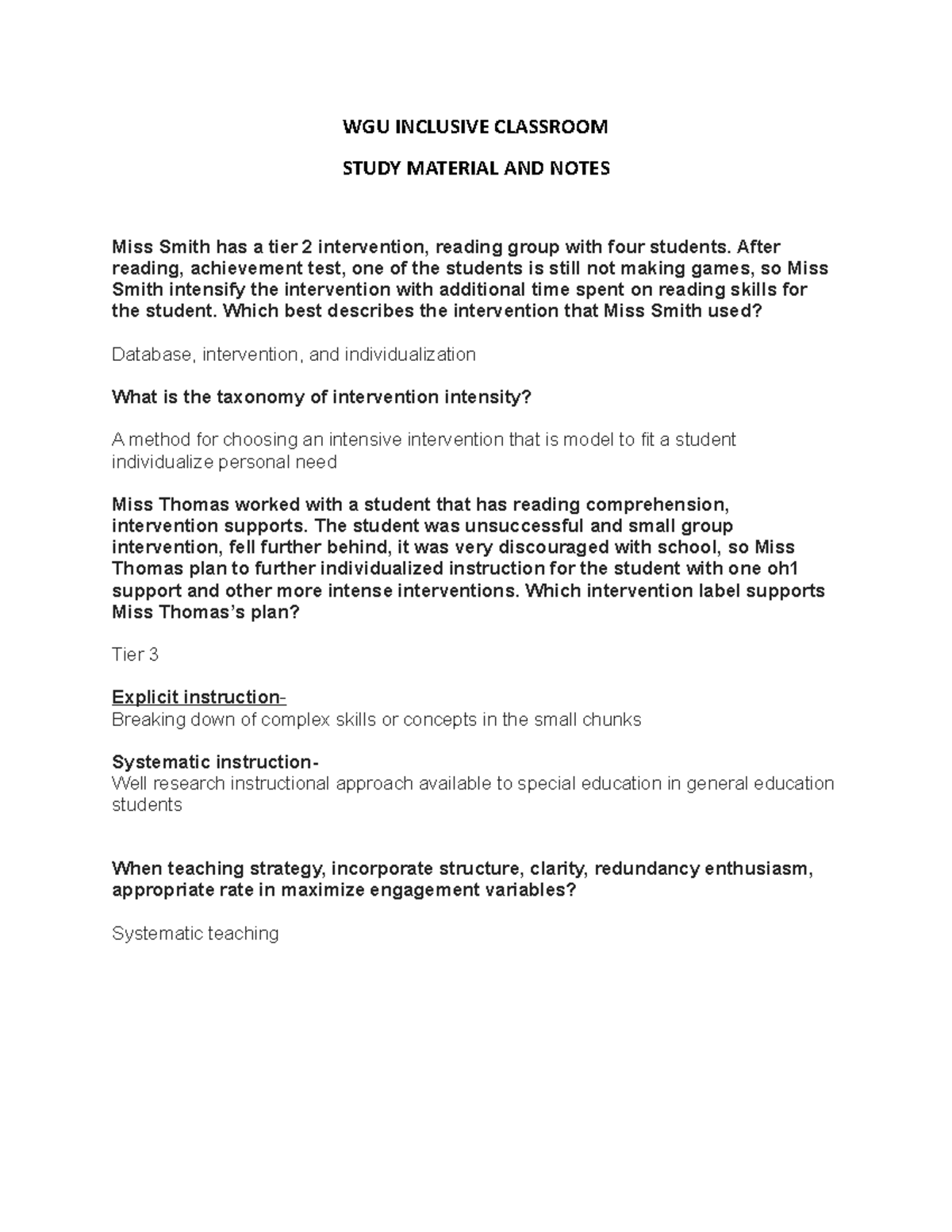 WGU Inclusive Classroo 1 - WGU INCLUSIVE CLASSROOM STUDY MATERIAL AND ...