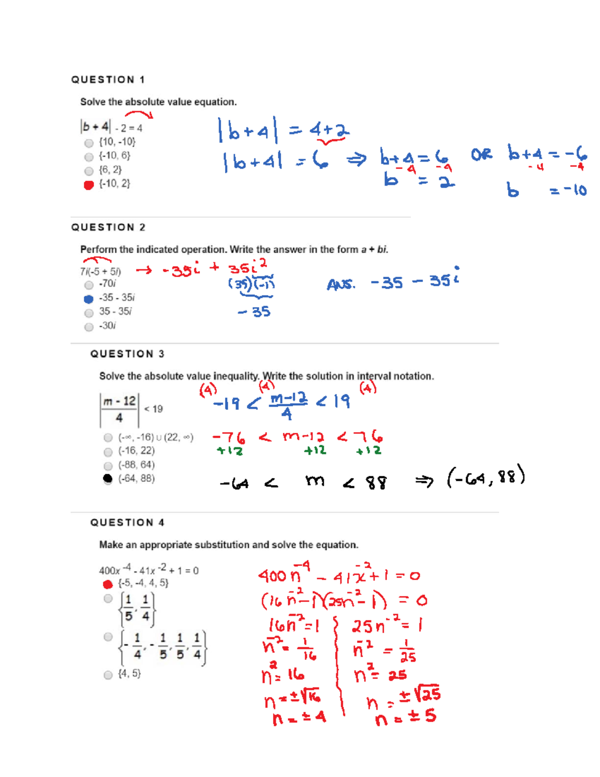 MAC 1105 VC Unit 1 Test - QUESTION 1 Solve the absolute value equation ...