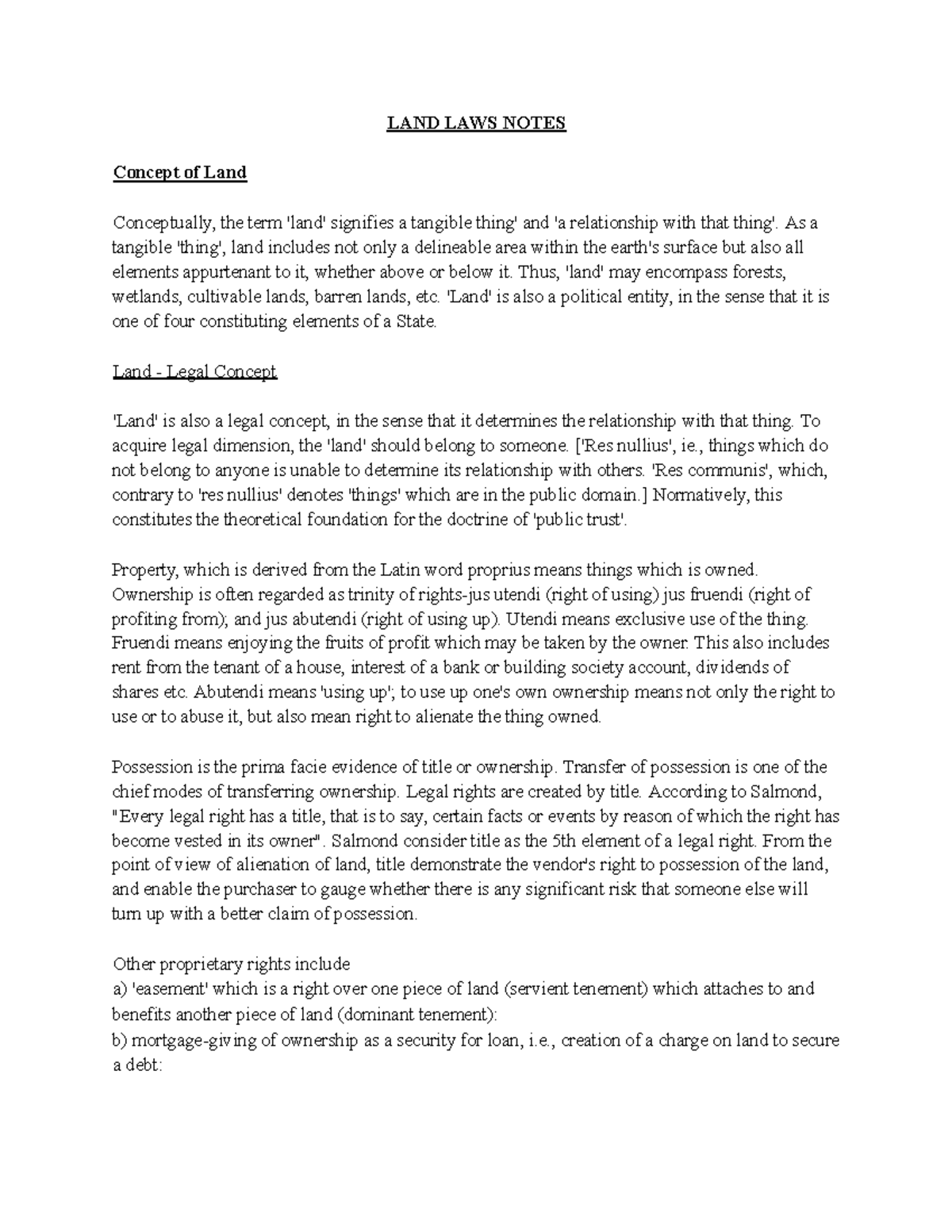 Land law - maybe helpful - LAND LAWS NOTES Concept of Land Conceptually ...