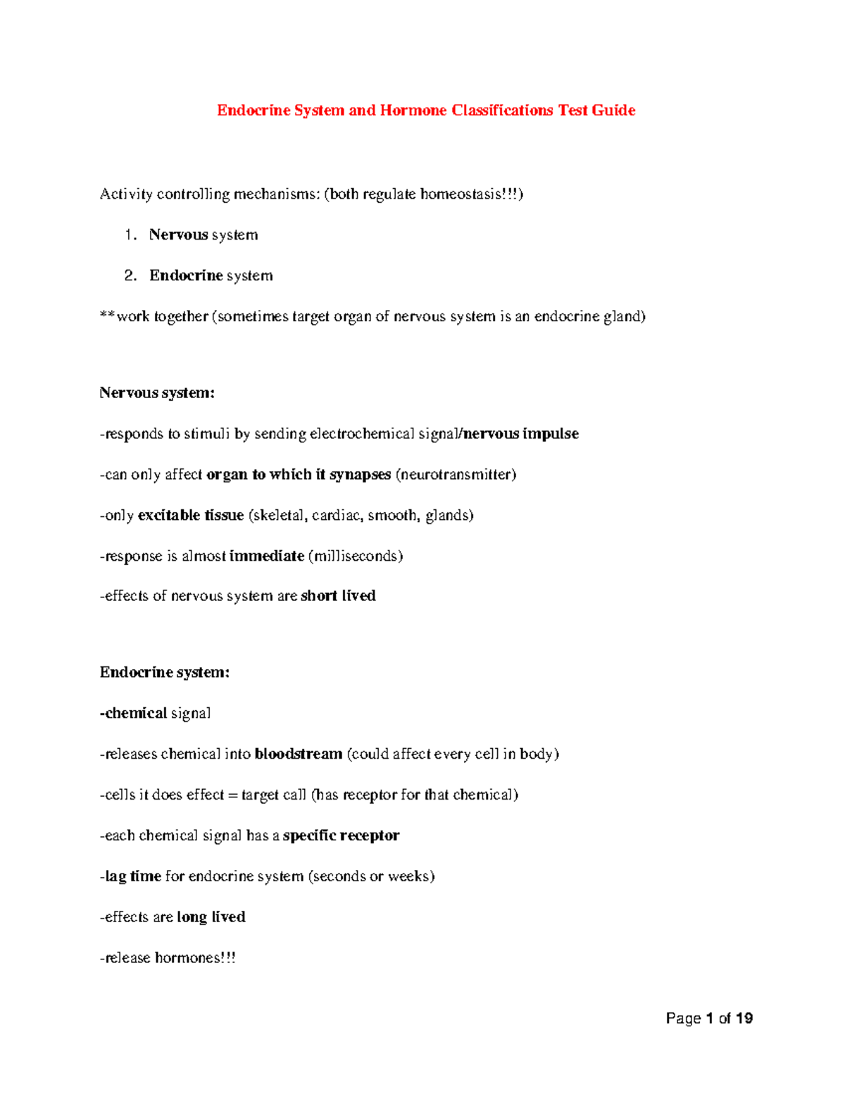 Endocrine System and Hormone Classifications Test Guide - Nervous ...