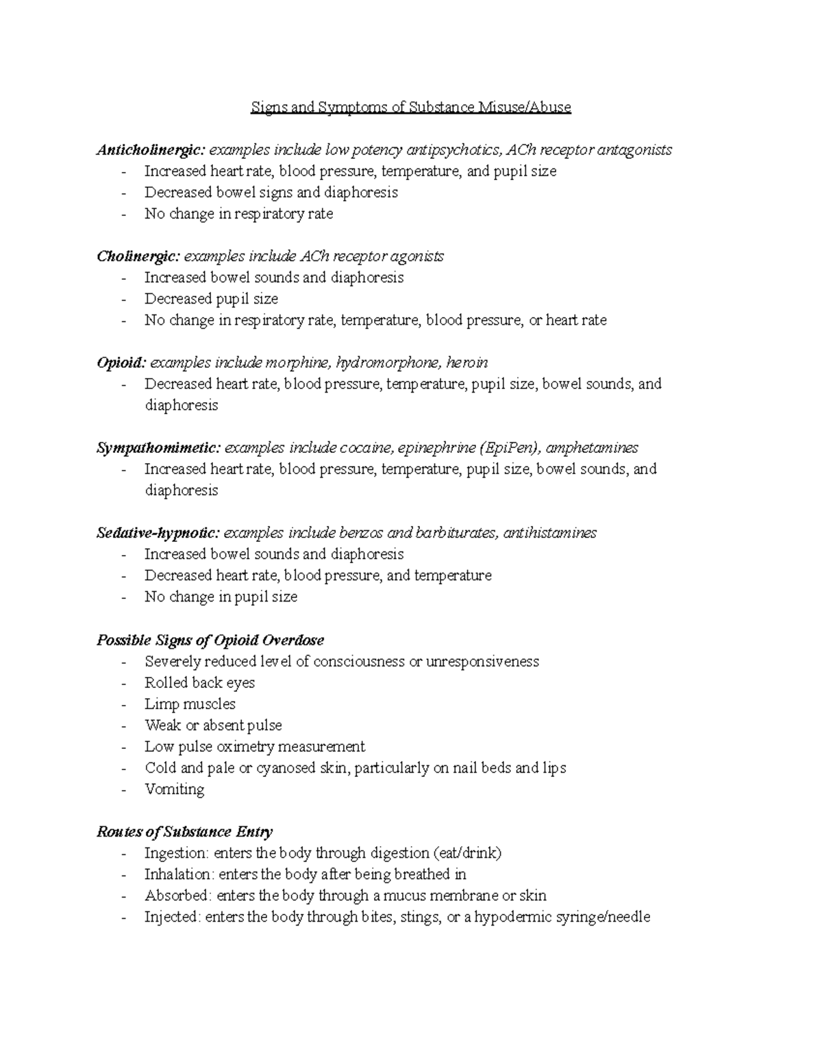 Substance Abuse - Signs and Symptoms of Substance Misuse/Abuse ...
