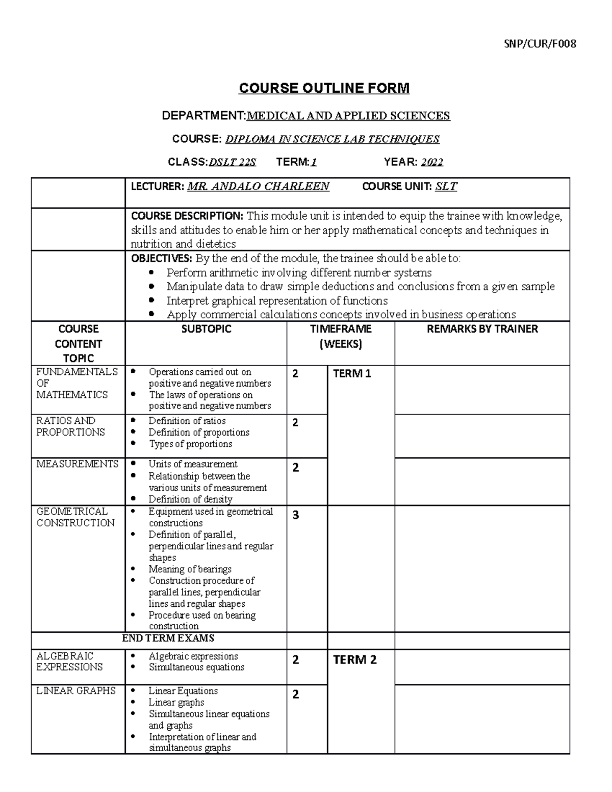 DSLT22S Mathematics Course Outline - SNP/CUR/F COURSE OUTLINE FORM ...