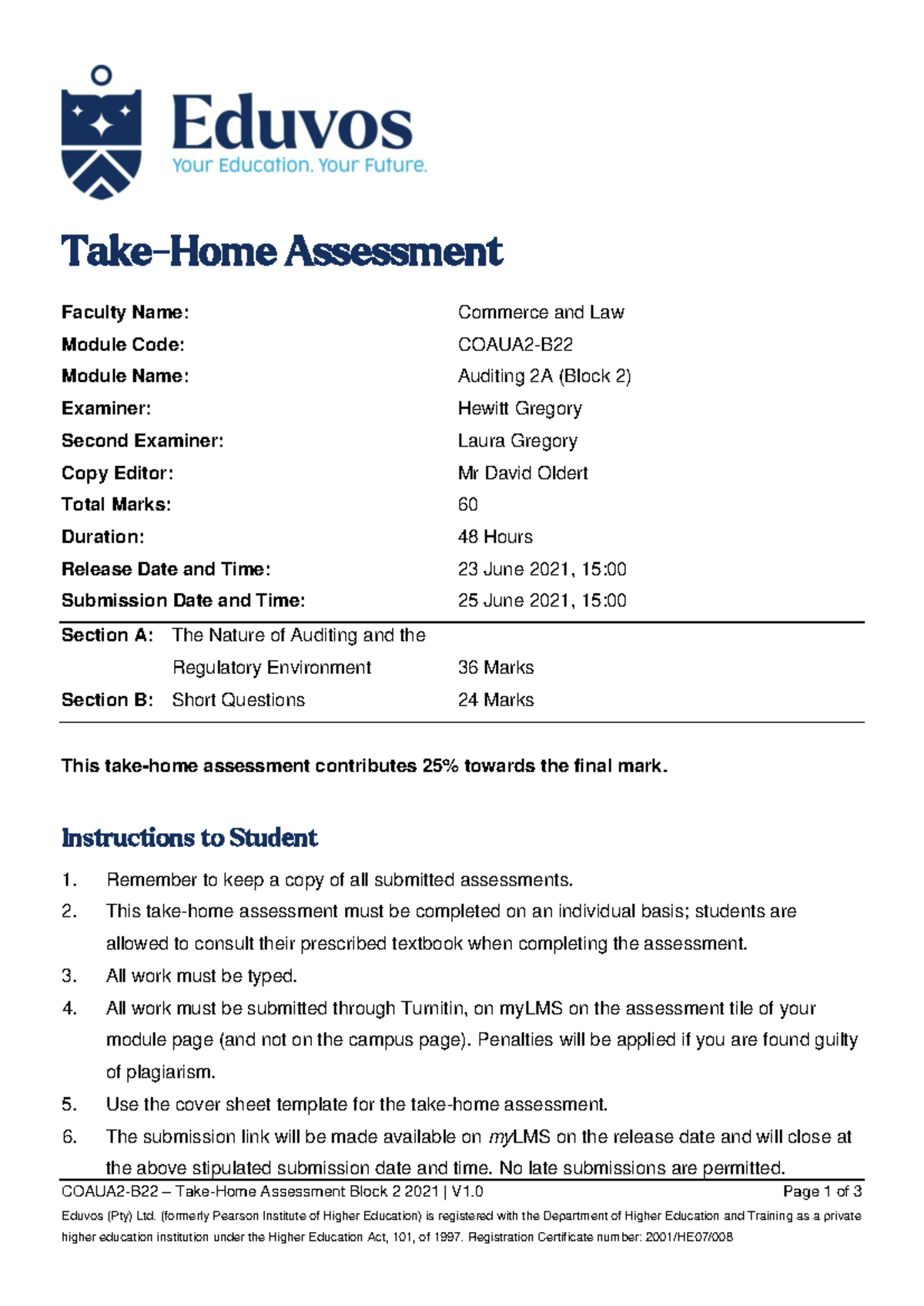 Coaua 2-B22 - Take-Home Assessment - Paper B2 2021 (V2 - COAUA2-B22 ...