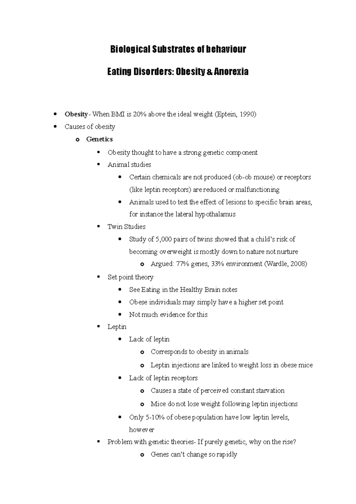 Eating Disorders- Obesity & Anorexia - Biological Substrates of ...